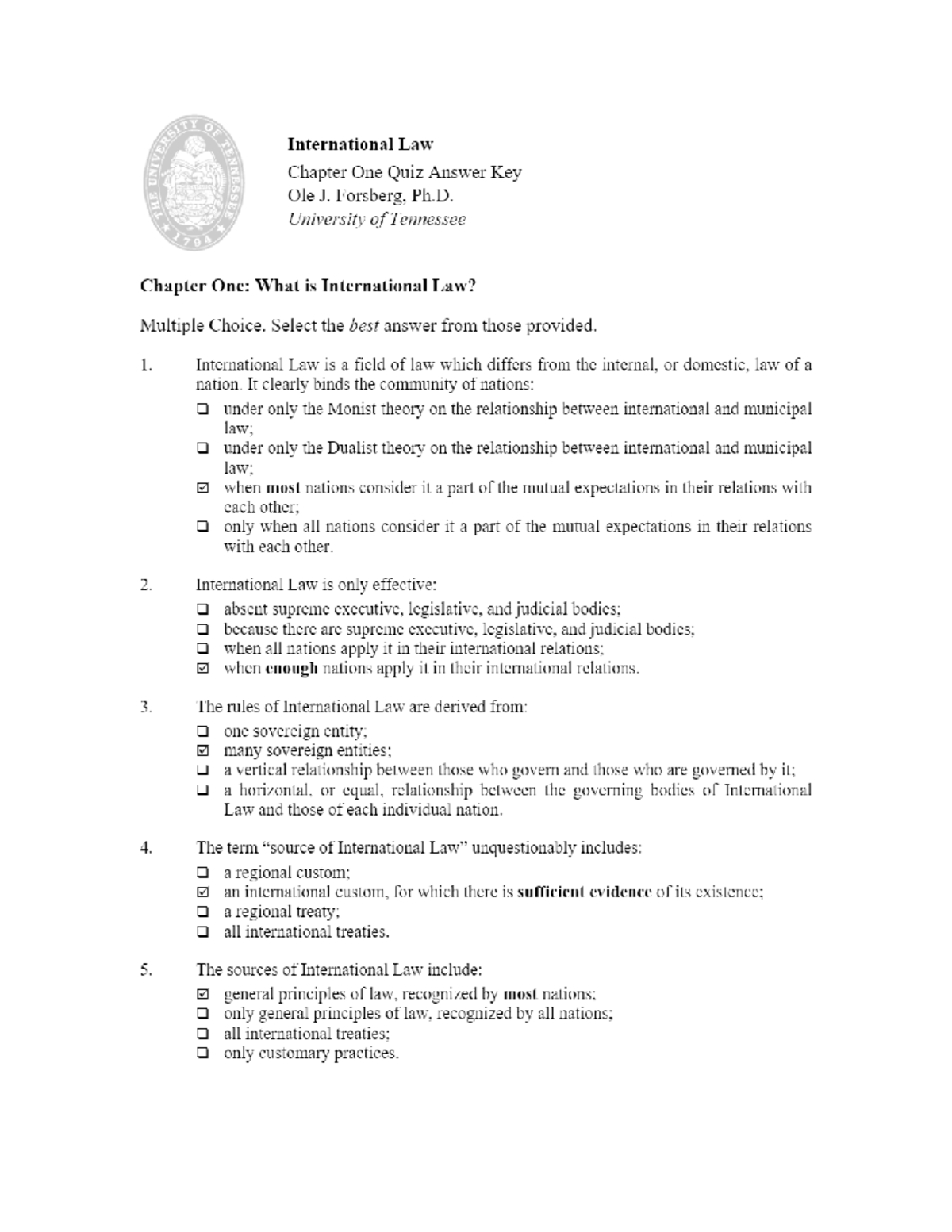 Quiz Chapter One Answer Key - (LAWS4284) - Studocu