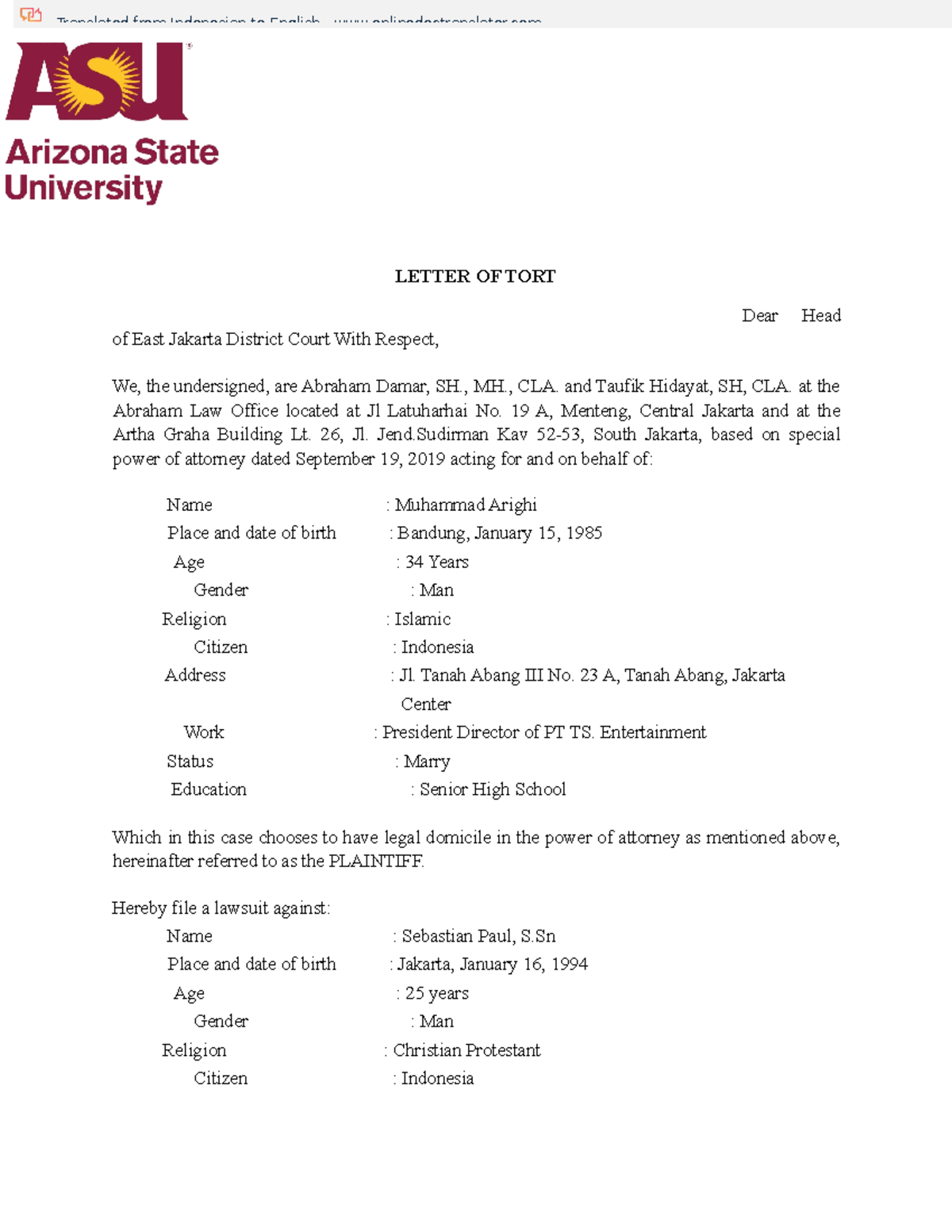 Letter of claim for land ownership dispute - LETTER OF TORT Dear Head ...