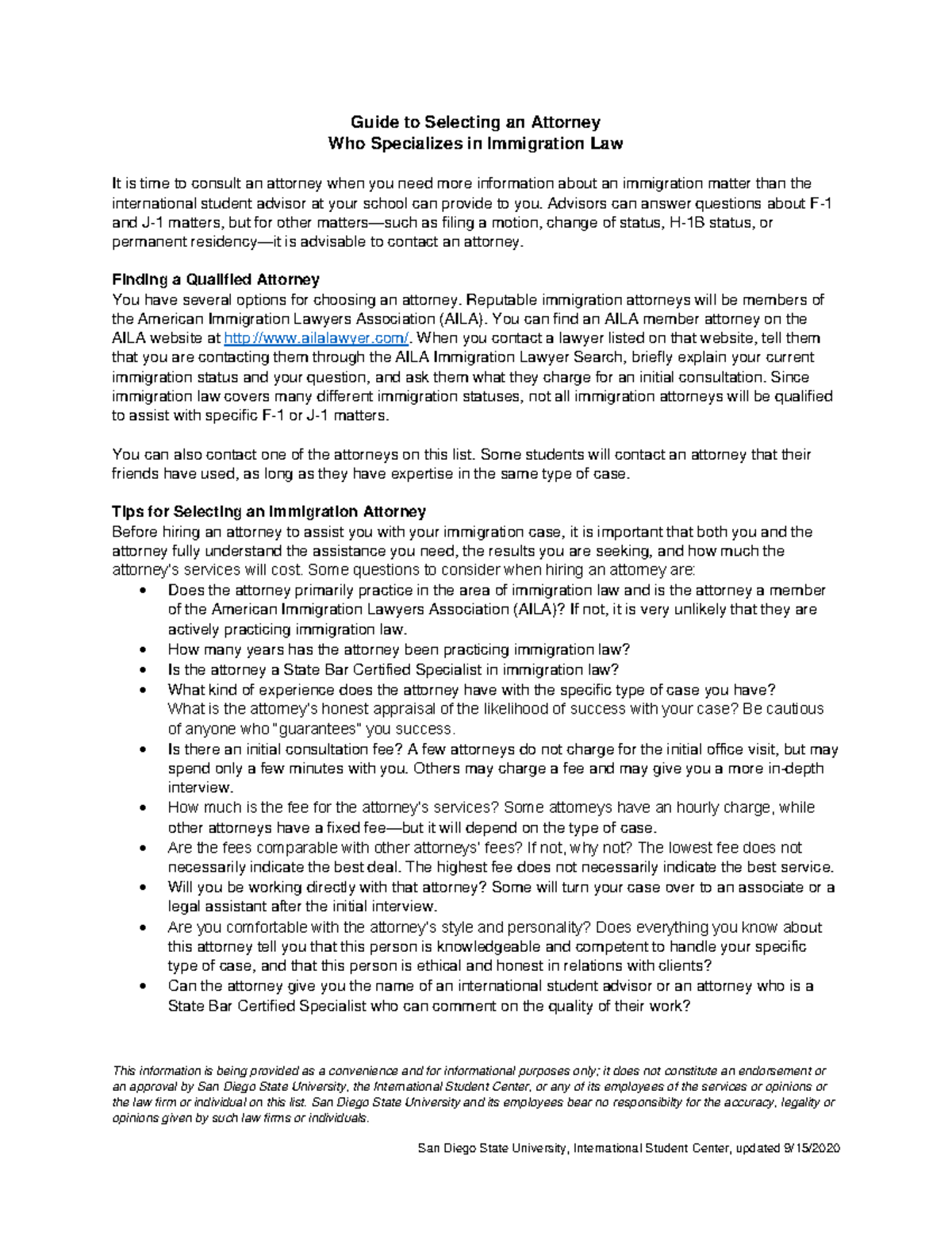 Guide to Selecting an Attorney - This information is being provided as ...