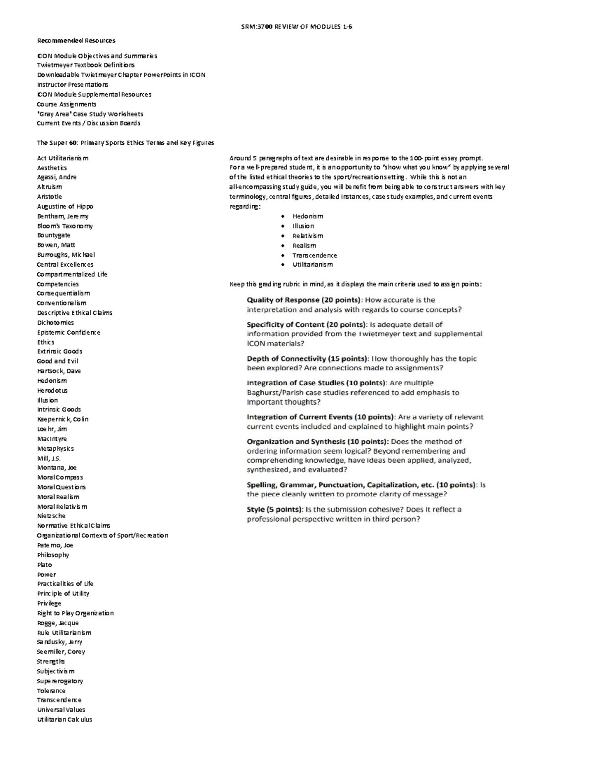 Exam 1 Review Guide - Warning: TT: undefined function: 32 SRM:3700 REVIEW OF MODULES 1 ...
