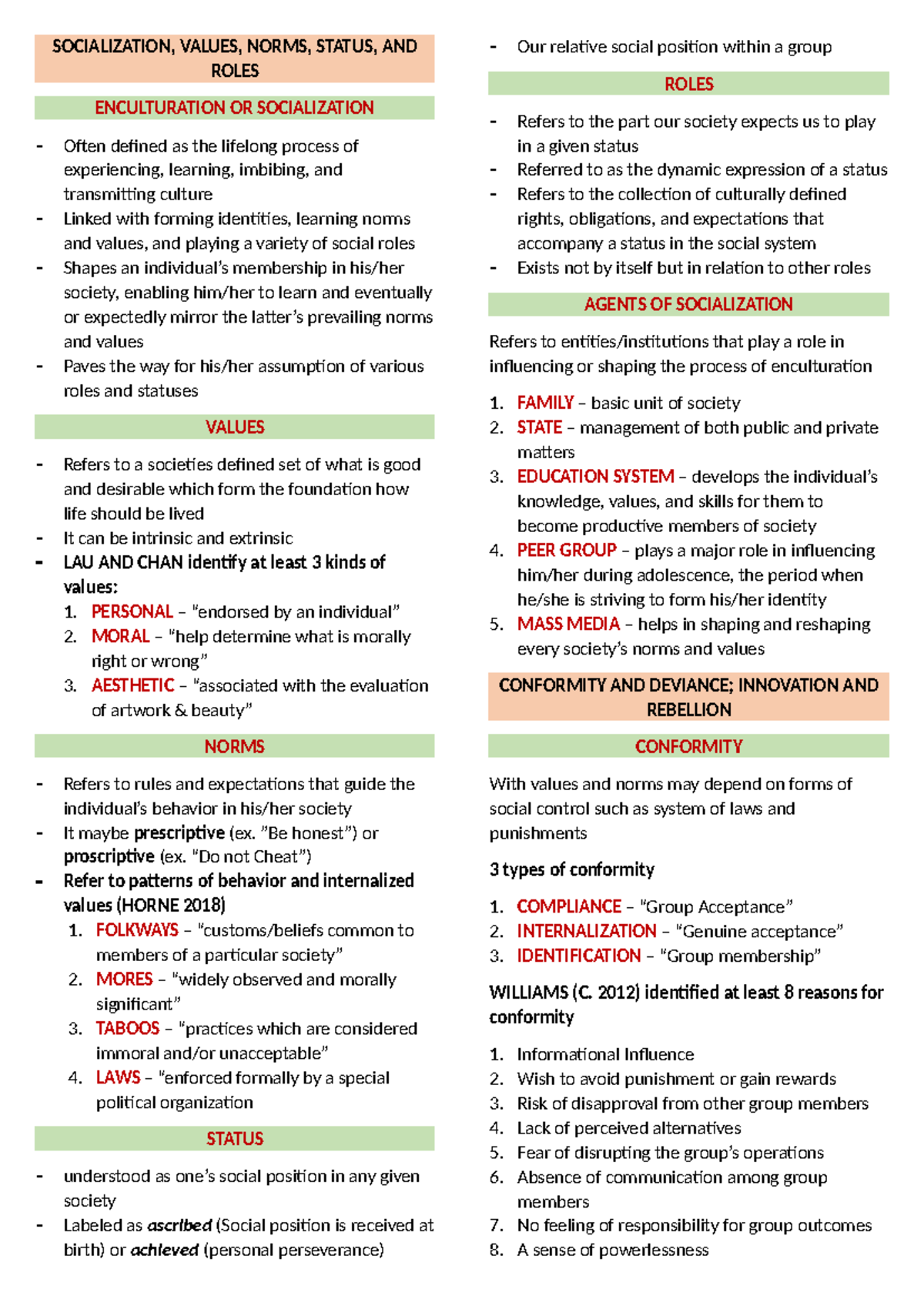 UCSP- Prefinals- Reviewer - SOCIALIZATION, VALUES, NORMS, STATUS, AND ...