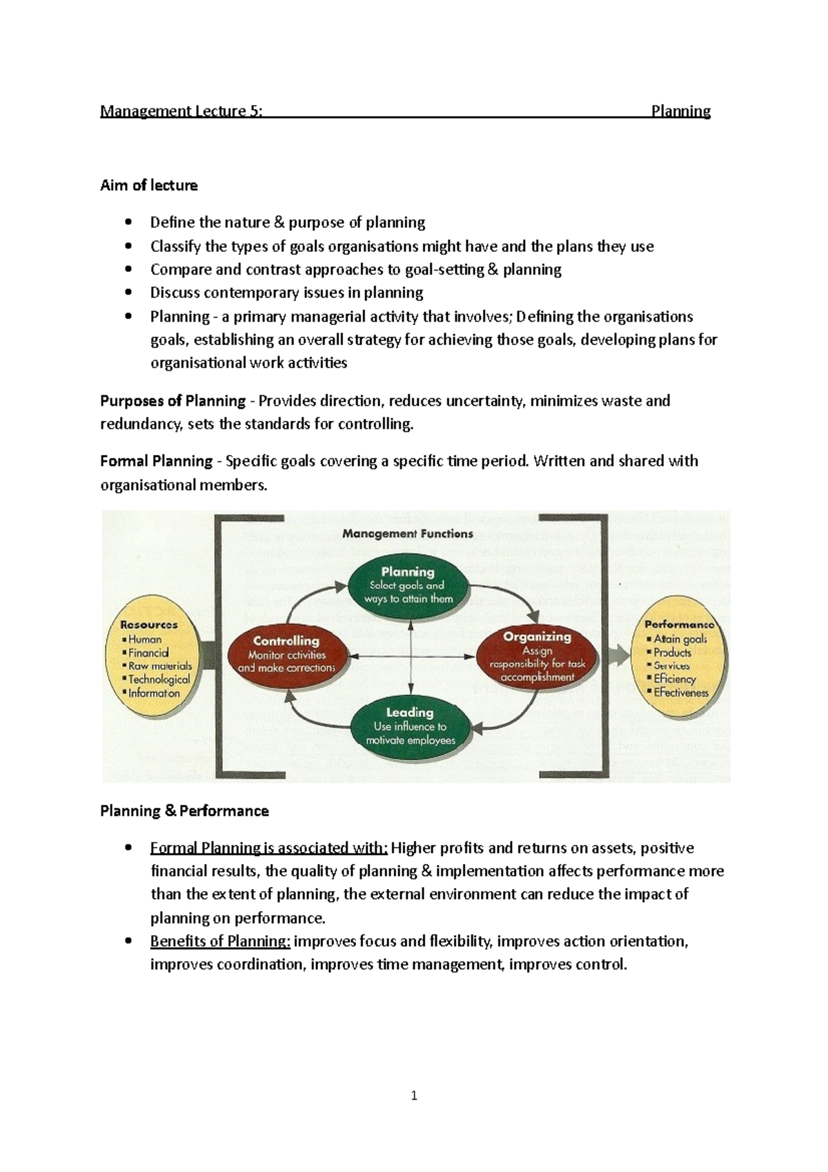 5. Planning - notes - Management Lecture 5: Planning Aim of lecture ...
