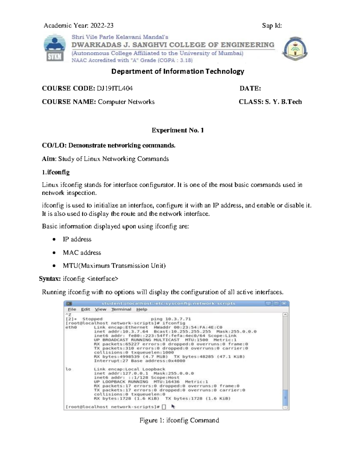 Lab Manual Exp 1 - NOTES - Department of Information Technology COURSE ...