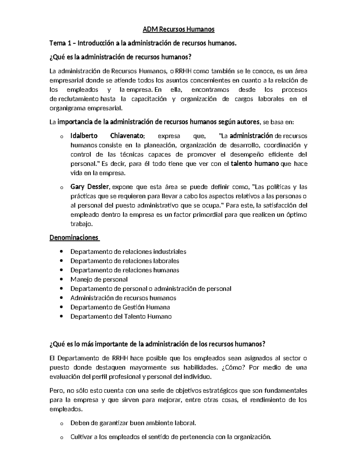 ADM Recursos Humanos Tarea tema 1 y 2 - ADM Recursos Humanos Tema 1 – Introducción a la - Studocu