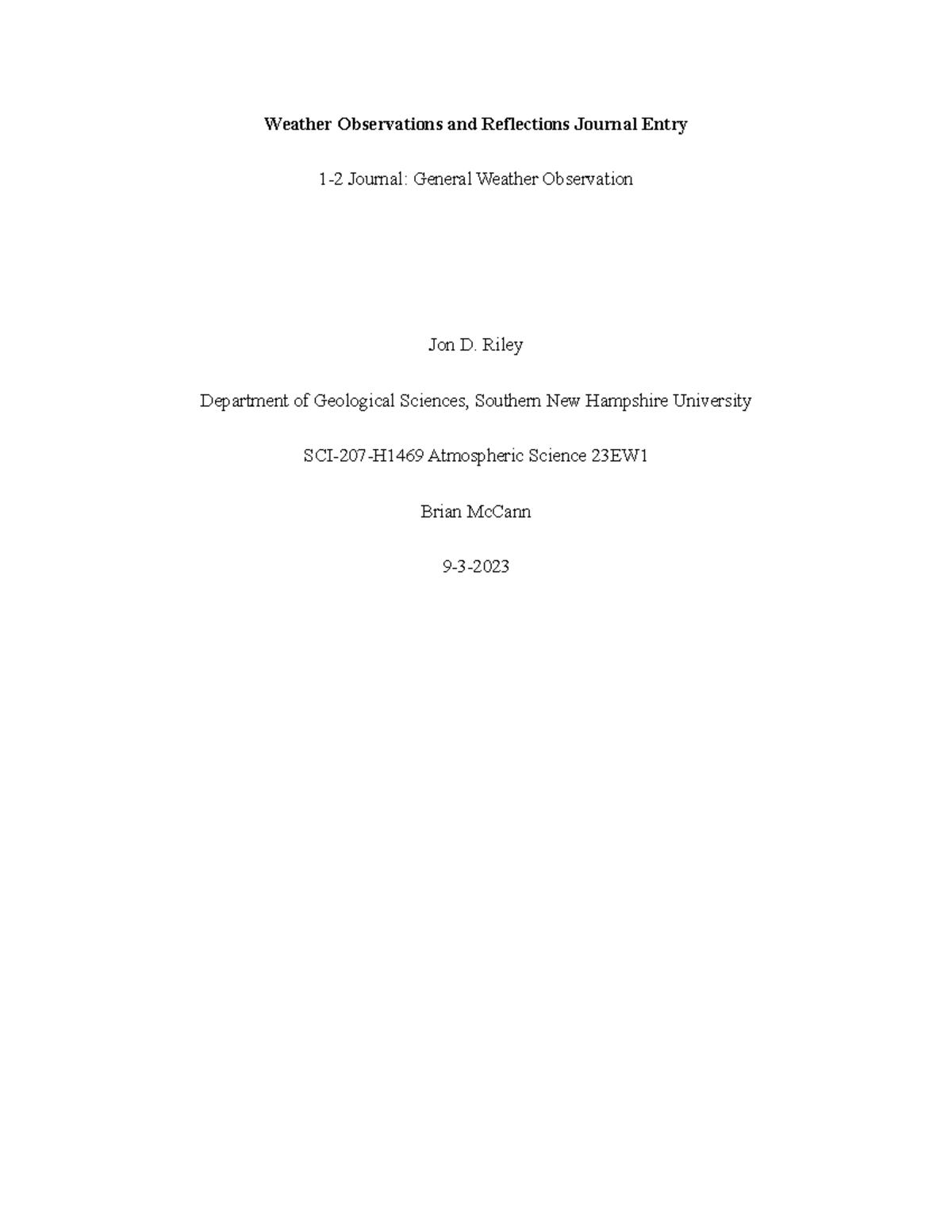 M1-2 Journal General Weather Observation - Weather Observations and ...