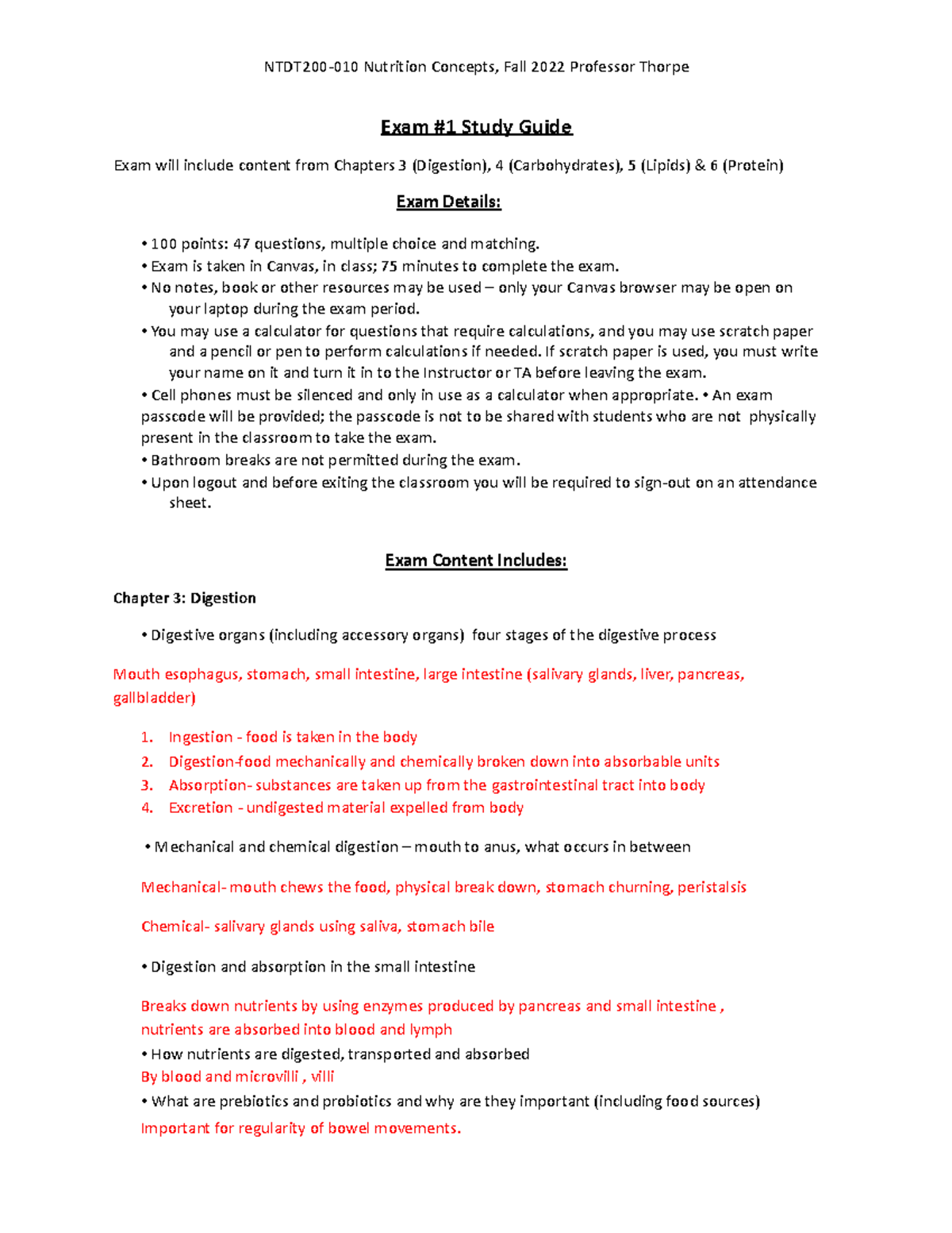 NTDT200-010- Study Guide-Exam1-2 - NTDT200-010 Nutrition Concepts, Fall 2022 Professor Thorpe ...