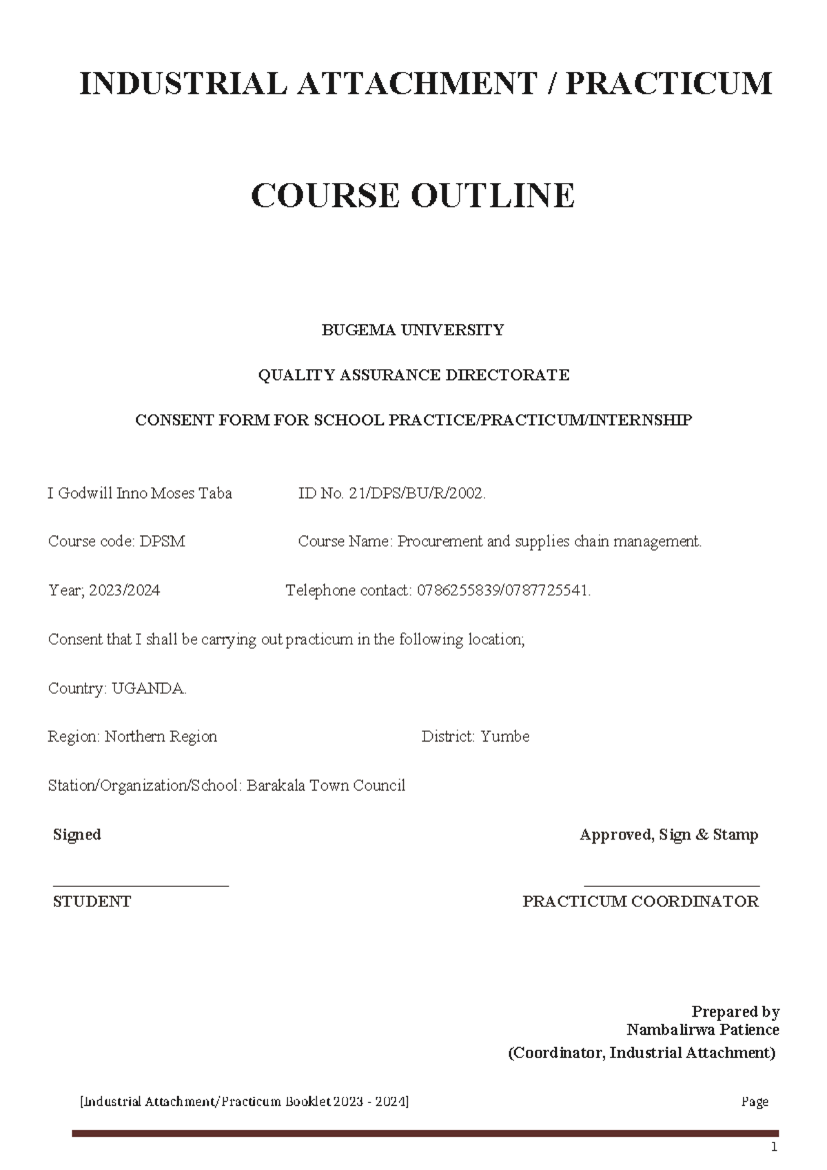 Consent FORM FOR School Practice Practicum Internship - Copy ...