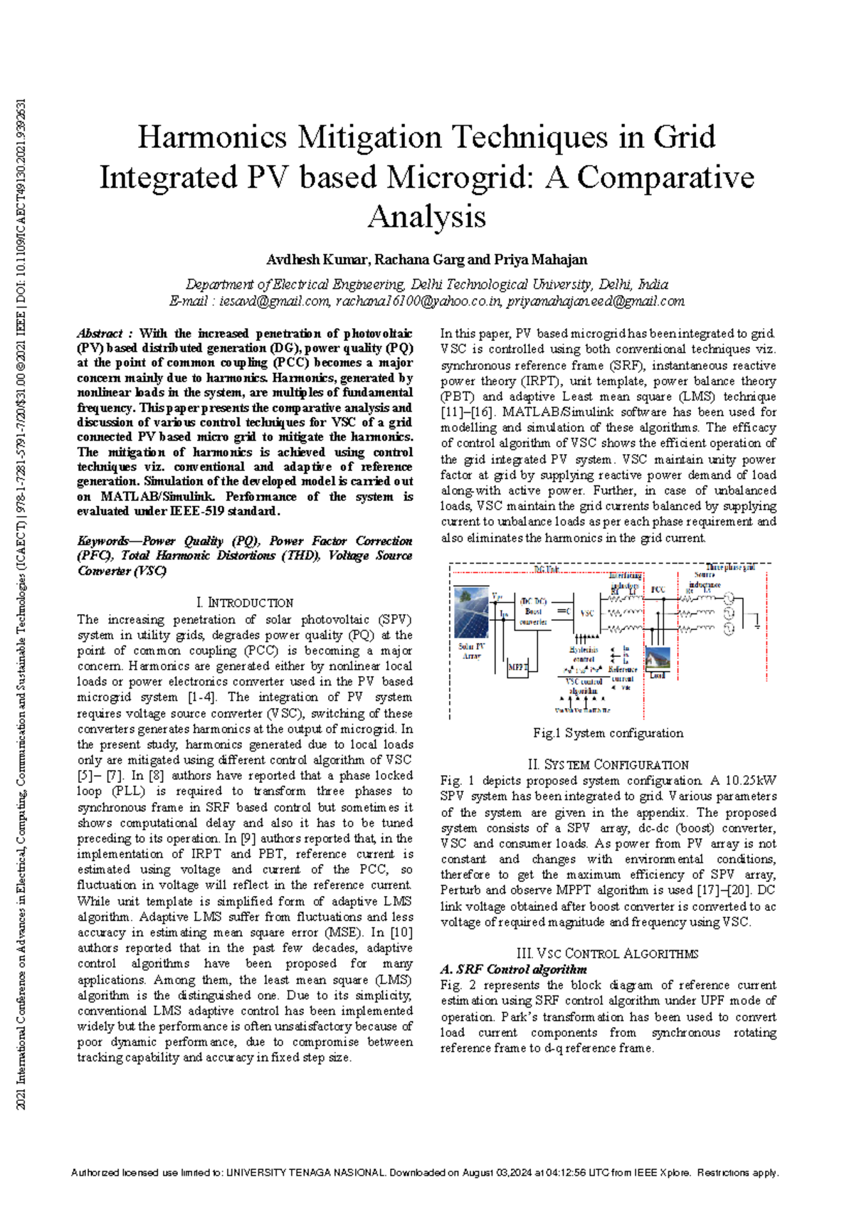 Harmonics Mitigation Techniques in Grid Integrated PV based Microgrid A ...