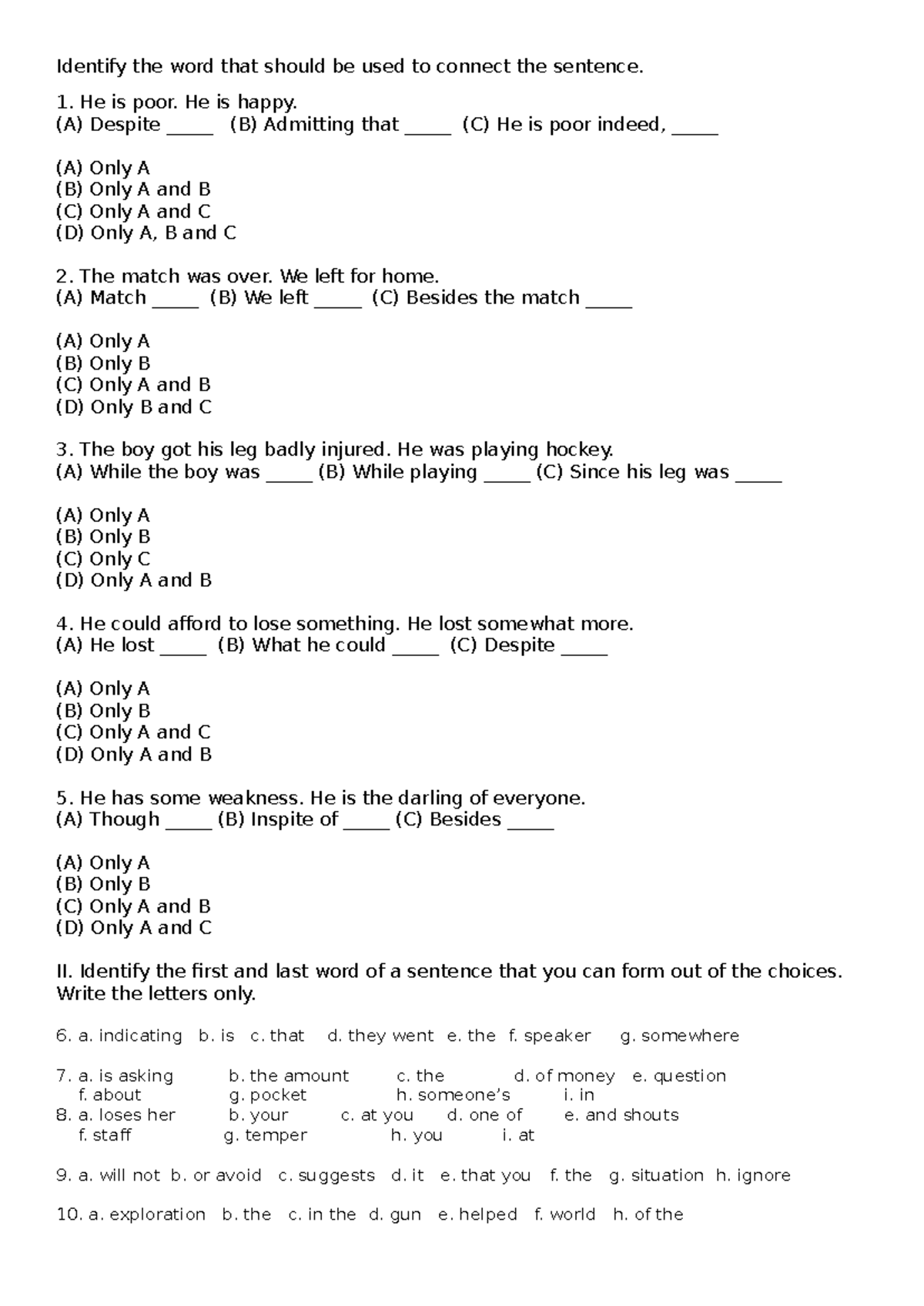 Reading and Writing Activity 1 - Identify the word that should be used ...
