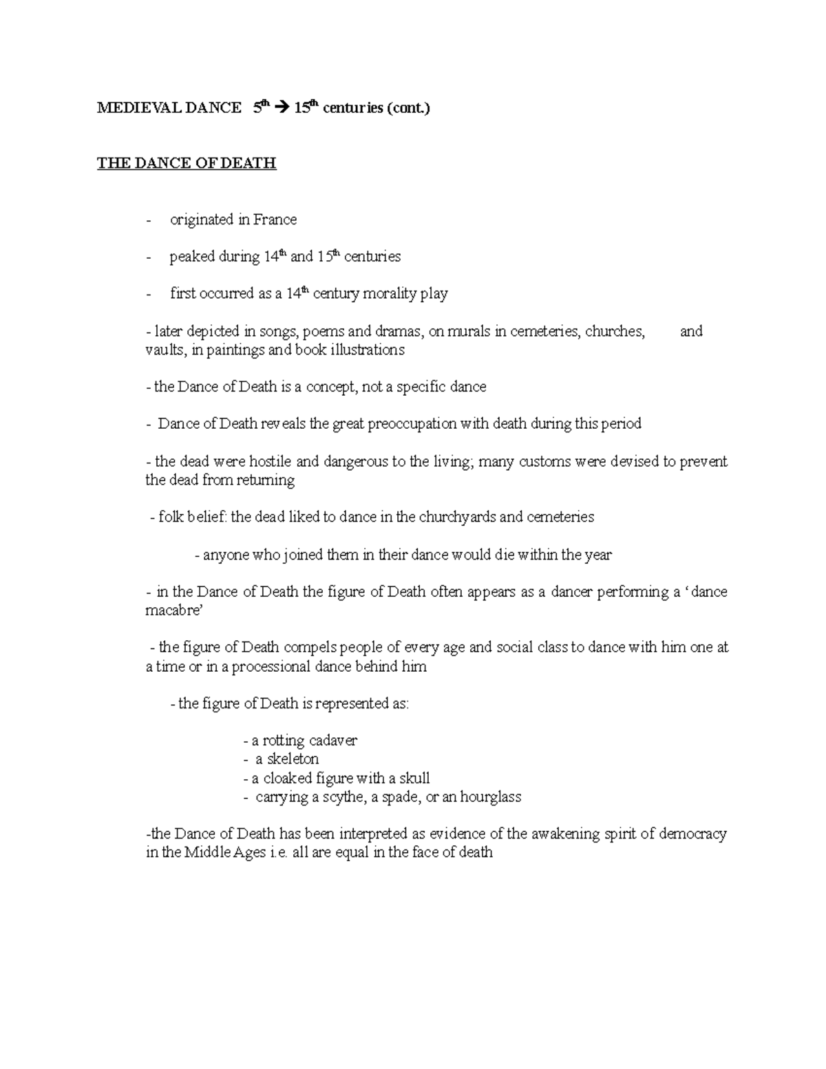 Dnce 341 - notes talking about the dance of death, dance mania ...