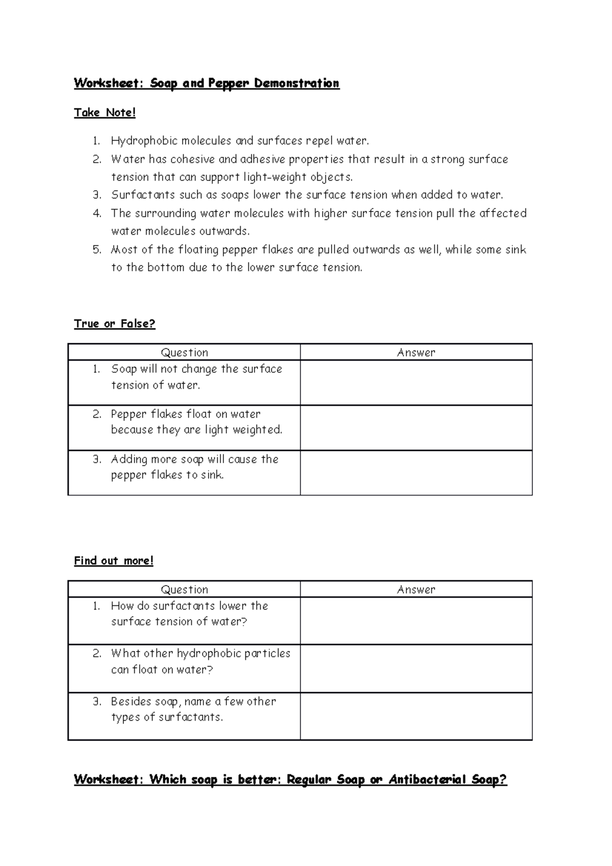 Worksheet - Exercise - Worksheet: Soap and Pepper Demonstration Take ...