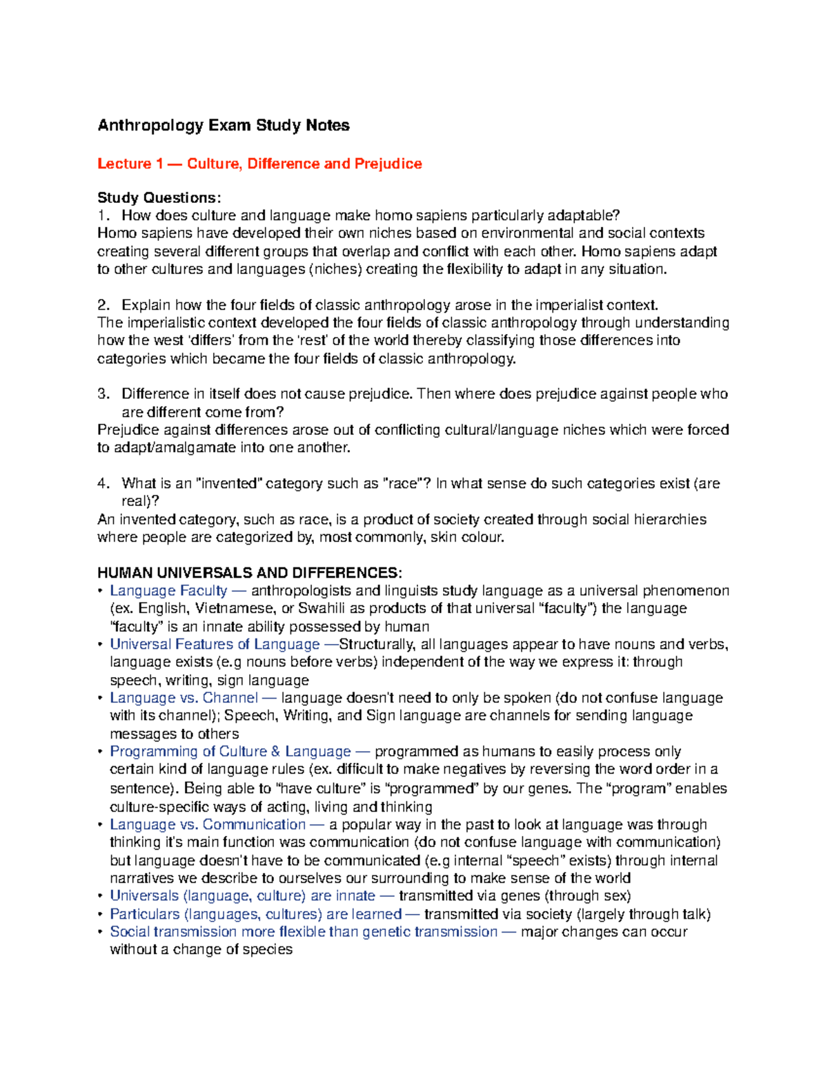 Anthro-Study-Word - Lecture notes All - Anthropology Exam Study Notes ...