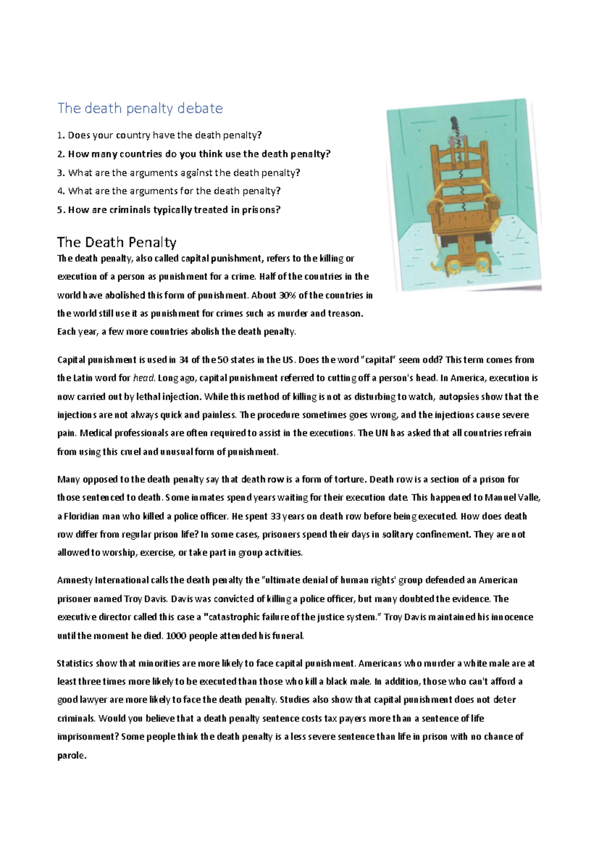 The death penalty debate - til elever - The death penalty debate 1 ...