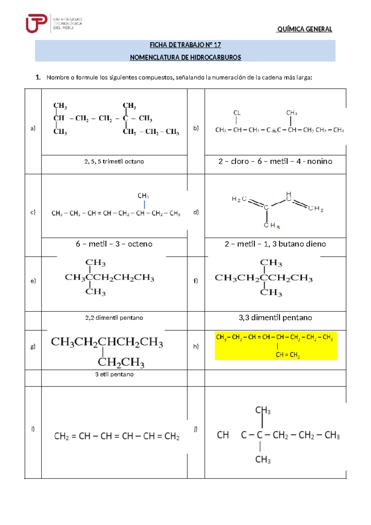 S17.s2 - Resolver ejercicios - Nomenclatura de Hidrocarburos - Química ...