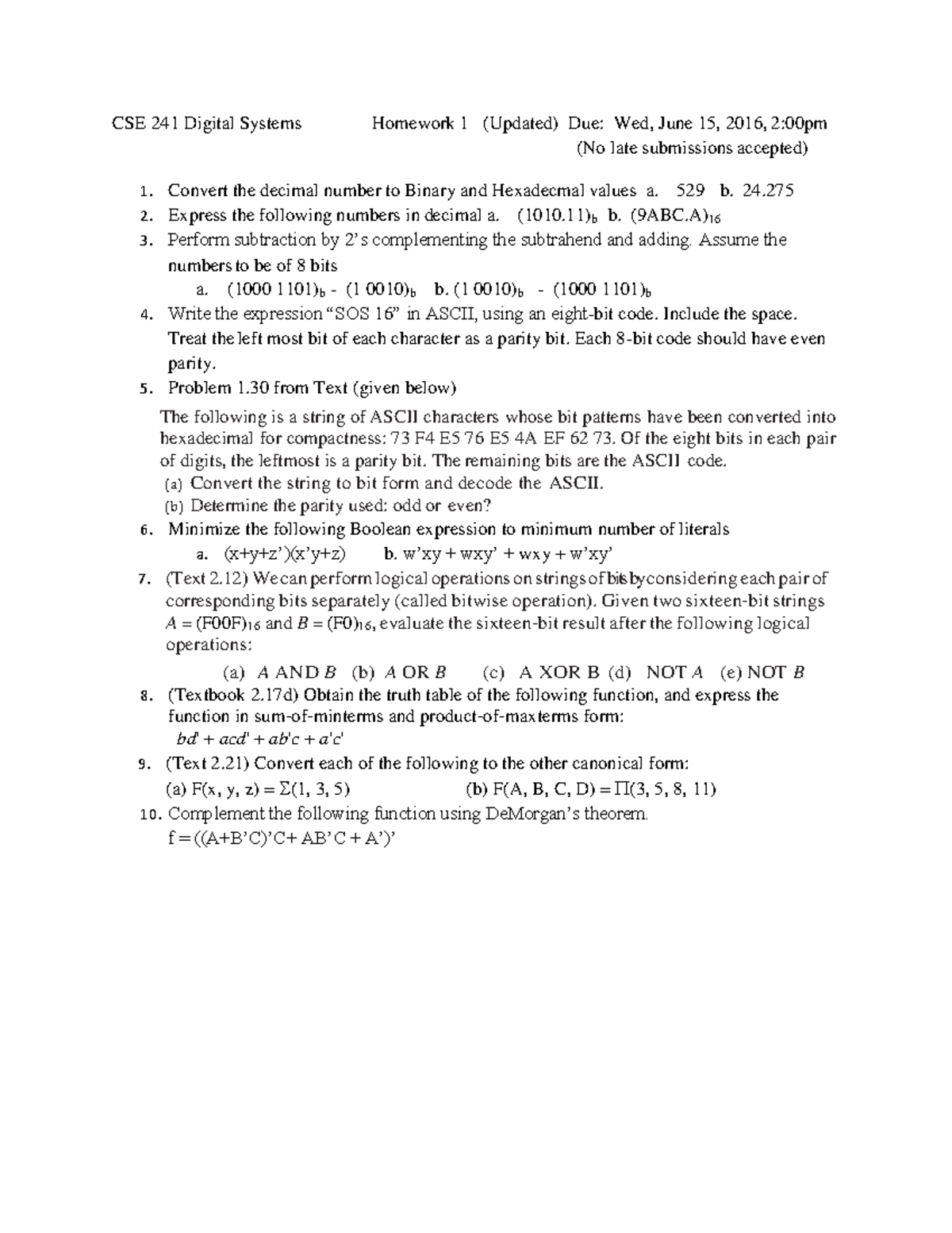 CSE241 summer 2016 homework assignment 1 - CSE 241 Digital Systems ...