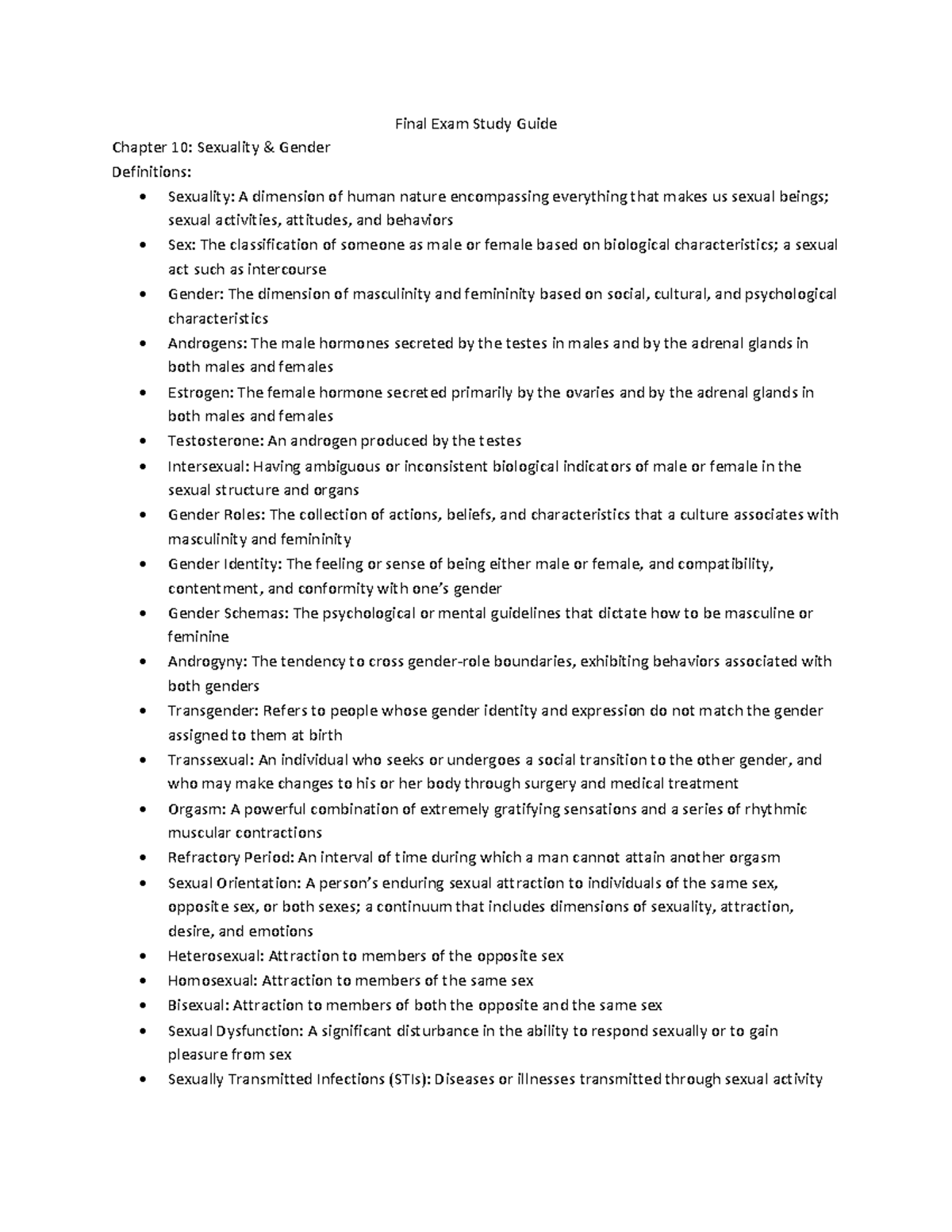 Final Exam Psych Study Guide - Final Exam Study Guide Chapter 10 ...