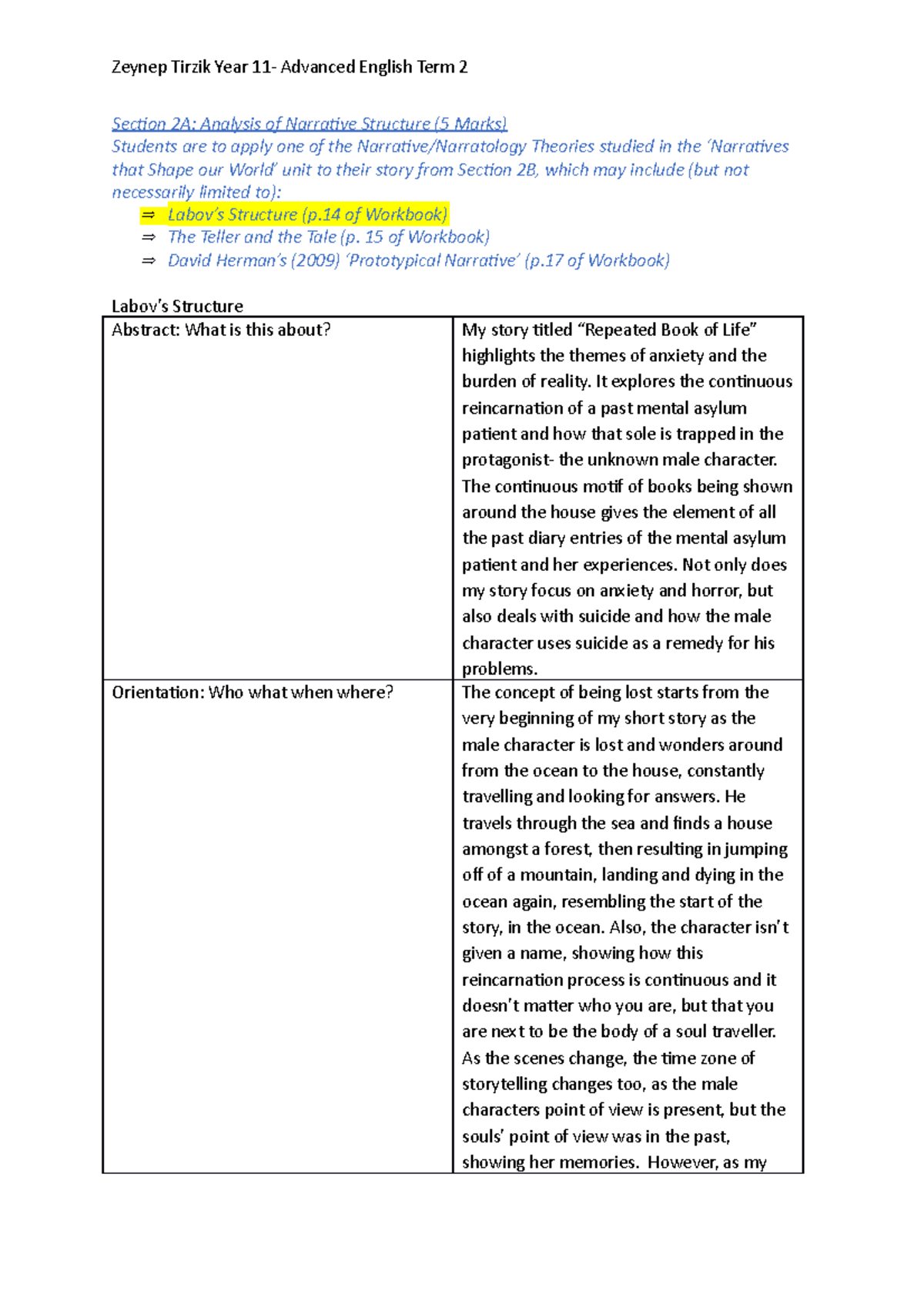 Section 2 term 2 advance - Section 2A: Analysis of Narrative Structure ...