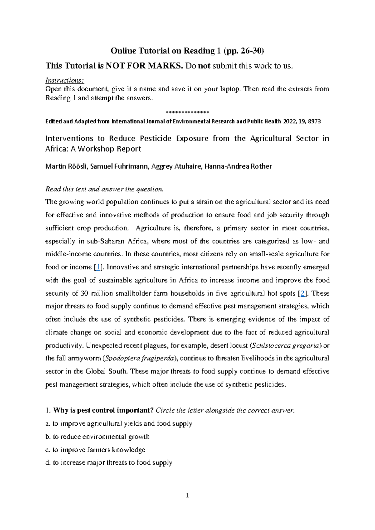 Tutorial on Reading 1 Thursday, 19 April - Online Tutorial on Reading 1 ...