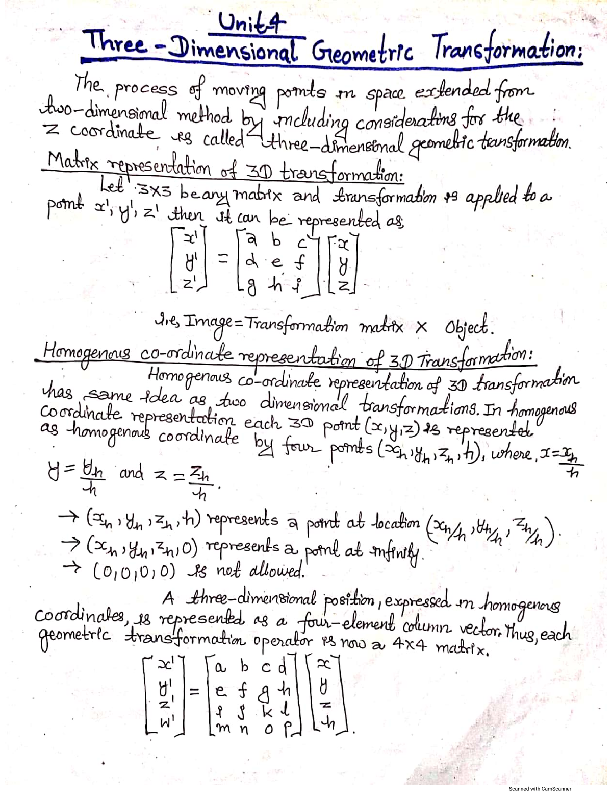 CG Unit 4 - Unit4 Three Dimensional Geometric Transformation: The ...