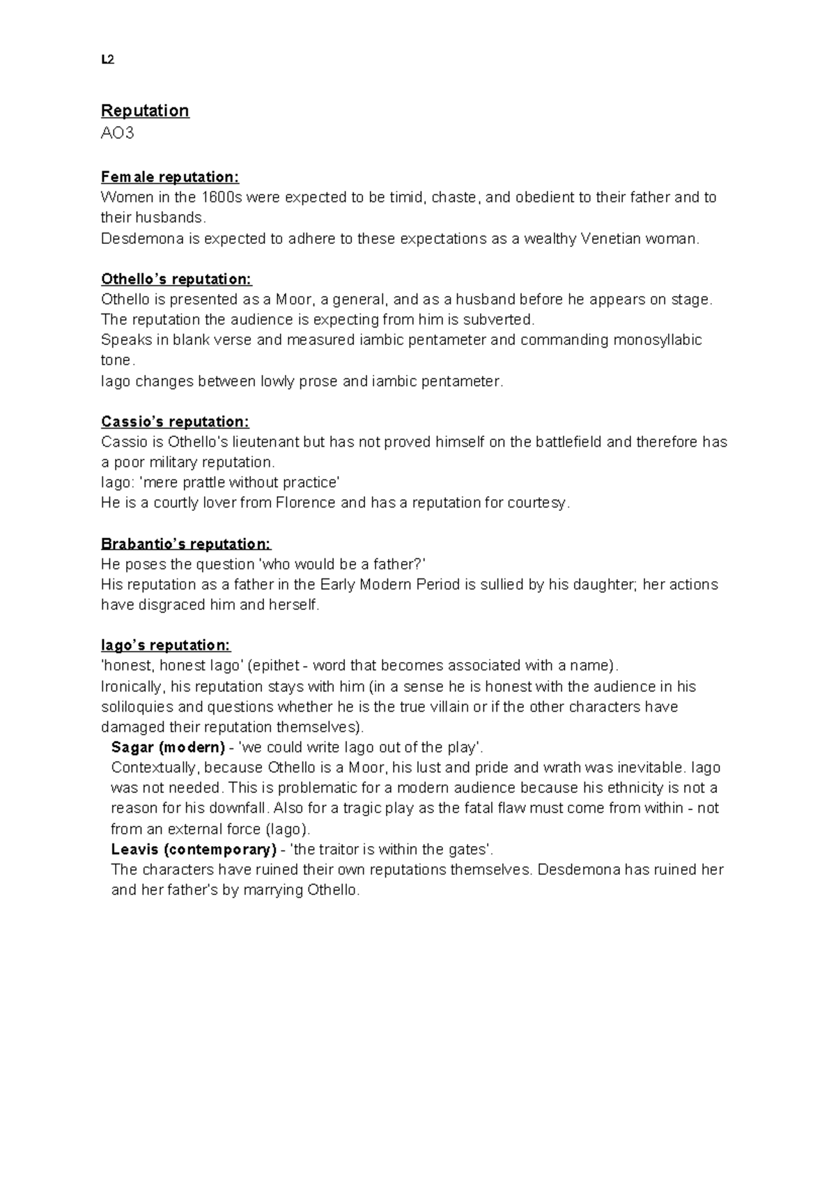 L2 - Othello Reputation - L Reputation AO Female reputation: Women in ...