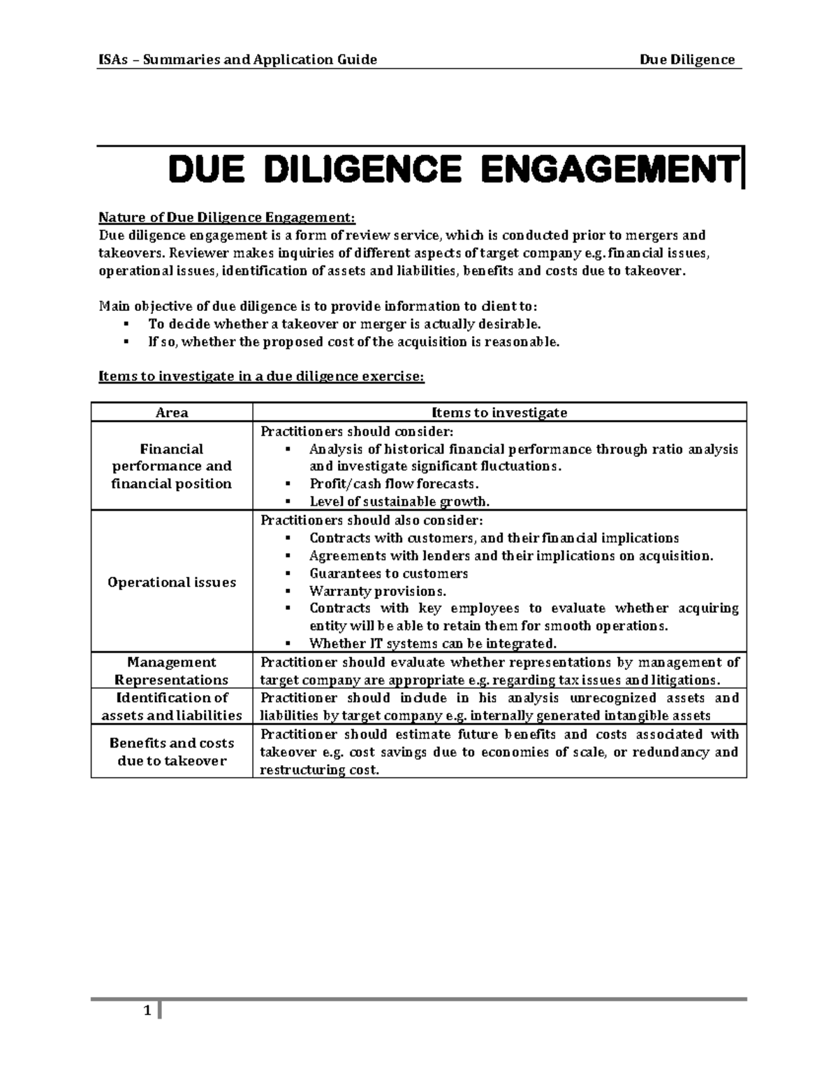 Due Deligence Engagement - ISAs – Summaries and Application Guide Due ...