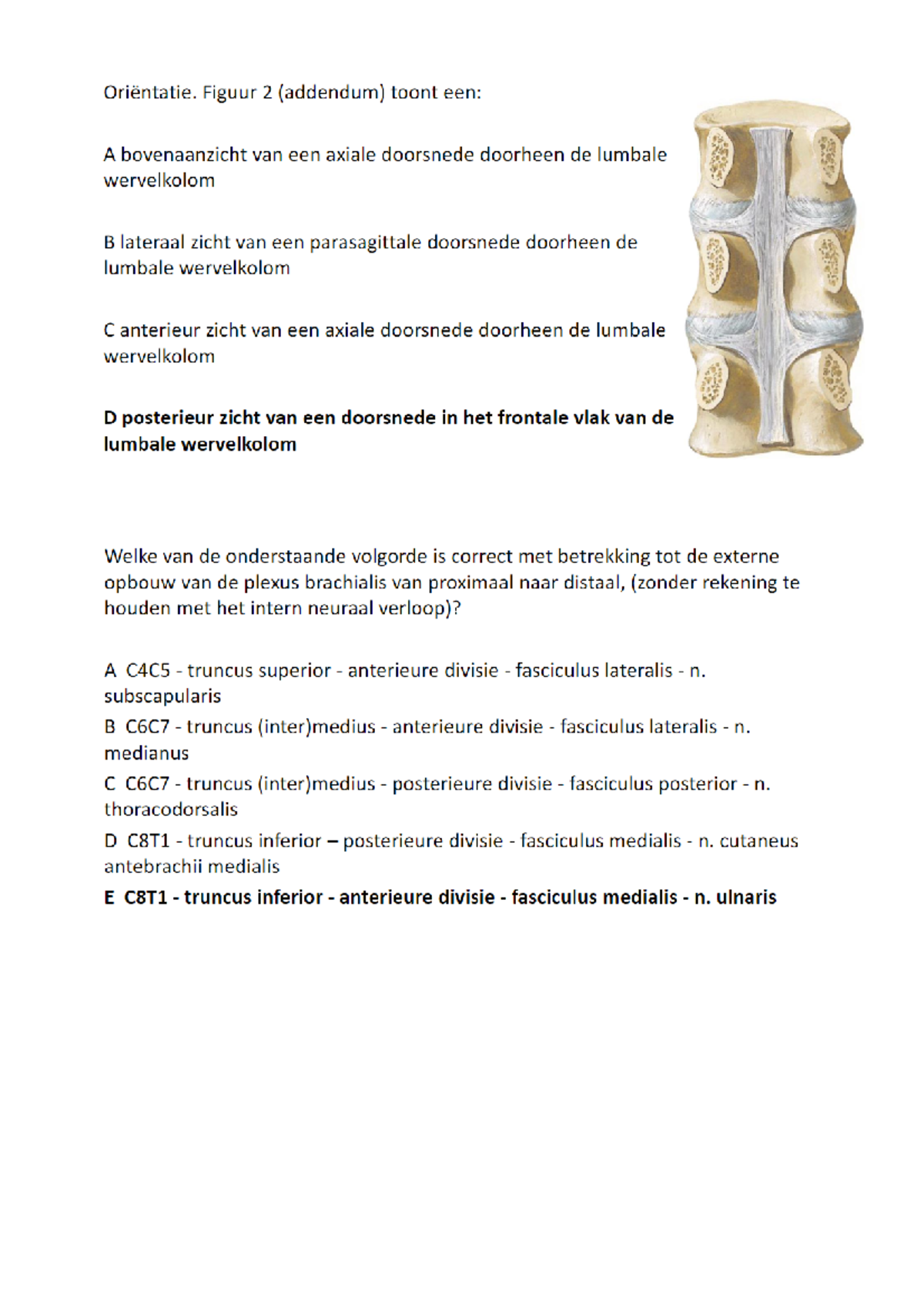 Voorbeeldexamenvragen- Compleet - Functionele Anatomie: Extremiteiten ...