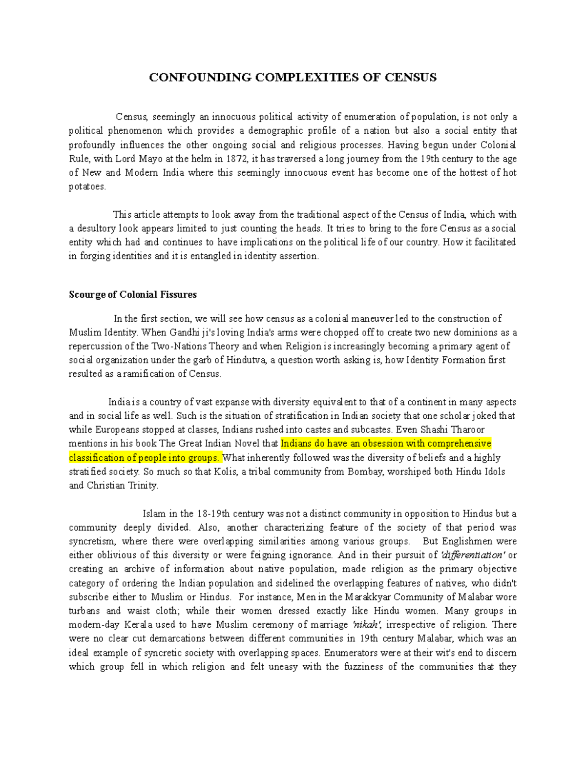 DOC-20240116-WA0014 - Essay about how Census impacted the caste ...