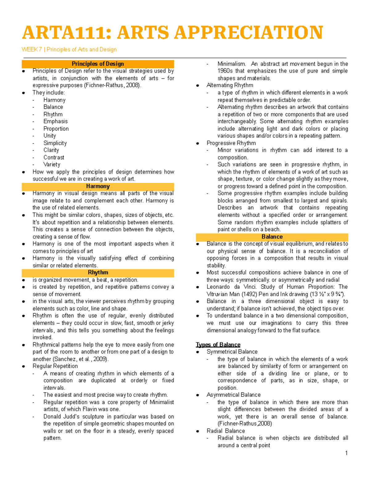 ARTA111-Week 7- Principles of Arts and Design - ARTA111: ARTS ...