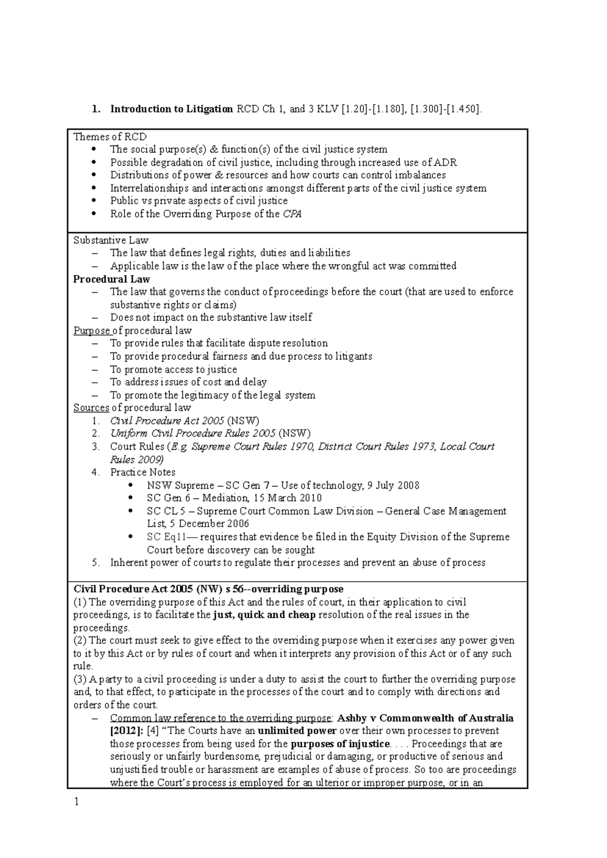 RCD EXAM Notes - Introduction to Litigation RCD Ch 1, and 3 KLV [1]-[1 ...