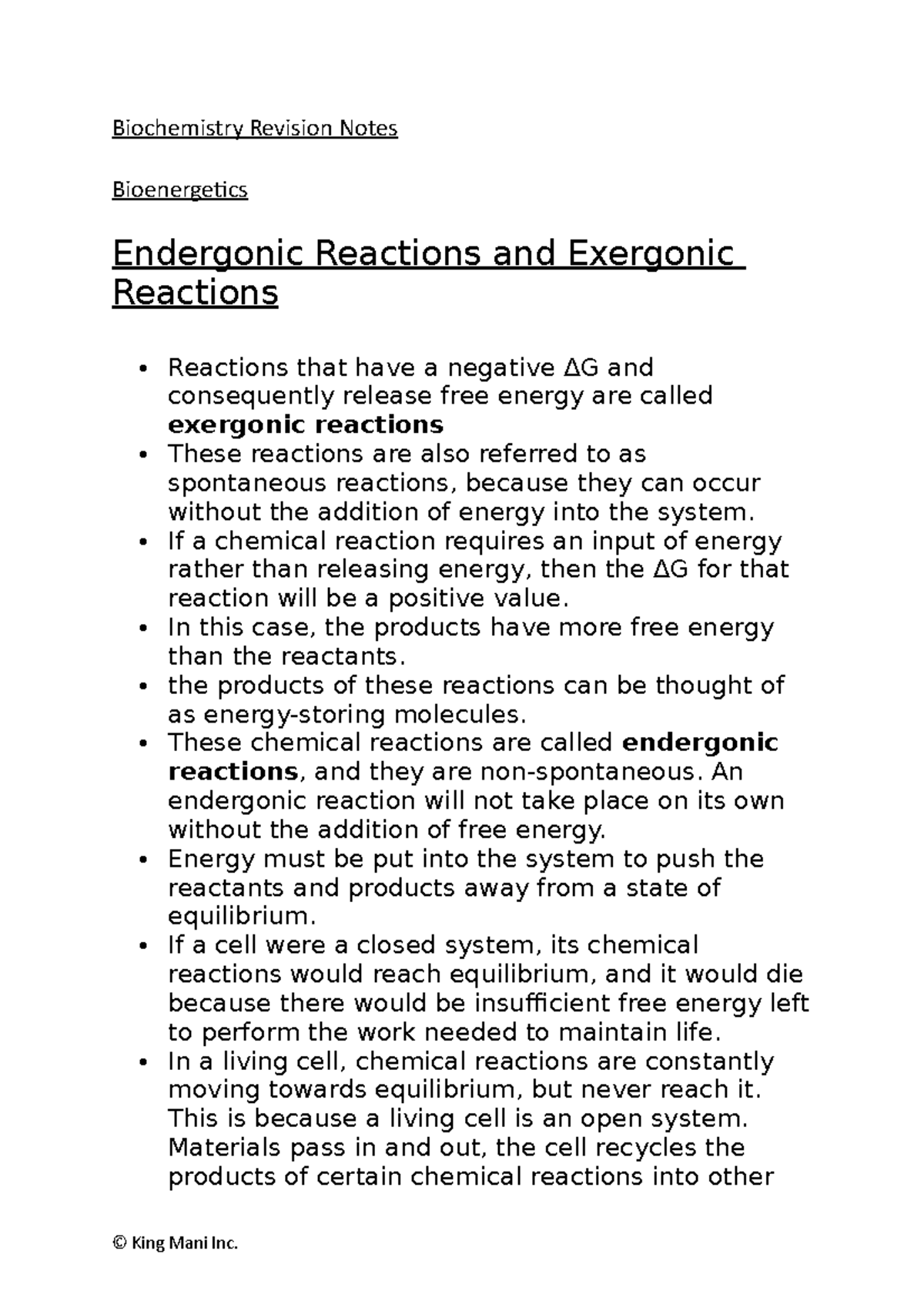 Lecture notes, lecture 5 - Bioenergetics - Biochemistry Revision Notes ...