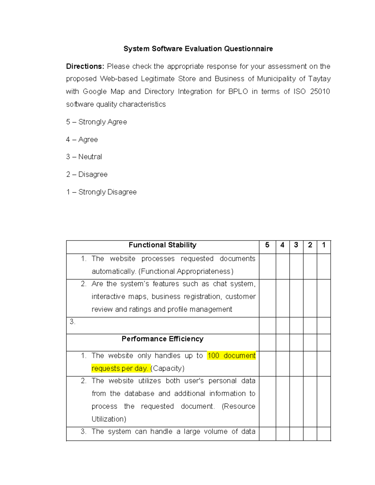 System Software Evaluation Questionnaire Auto Recovered System Software Evaluation
