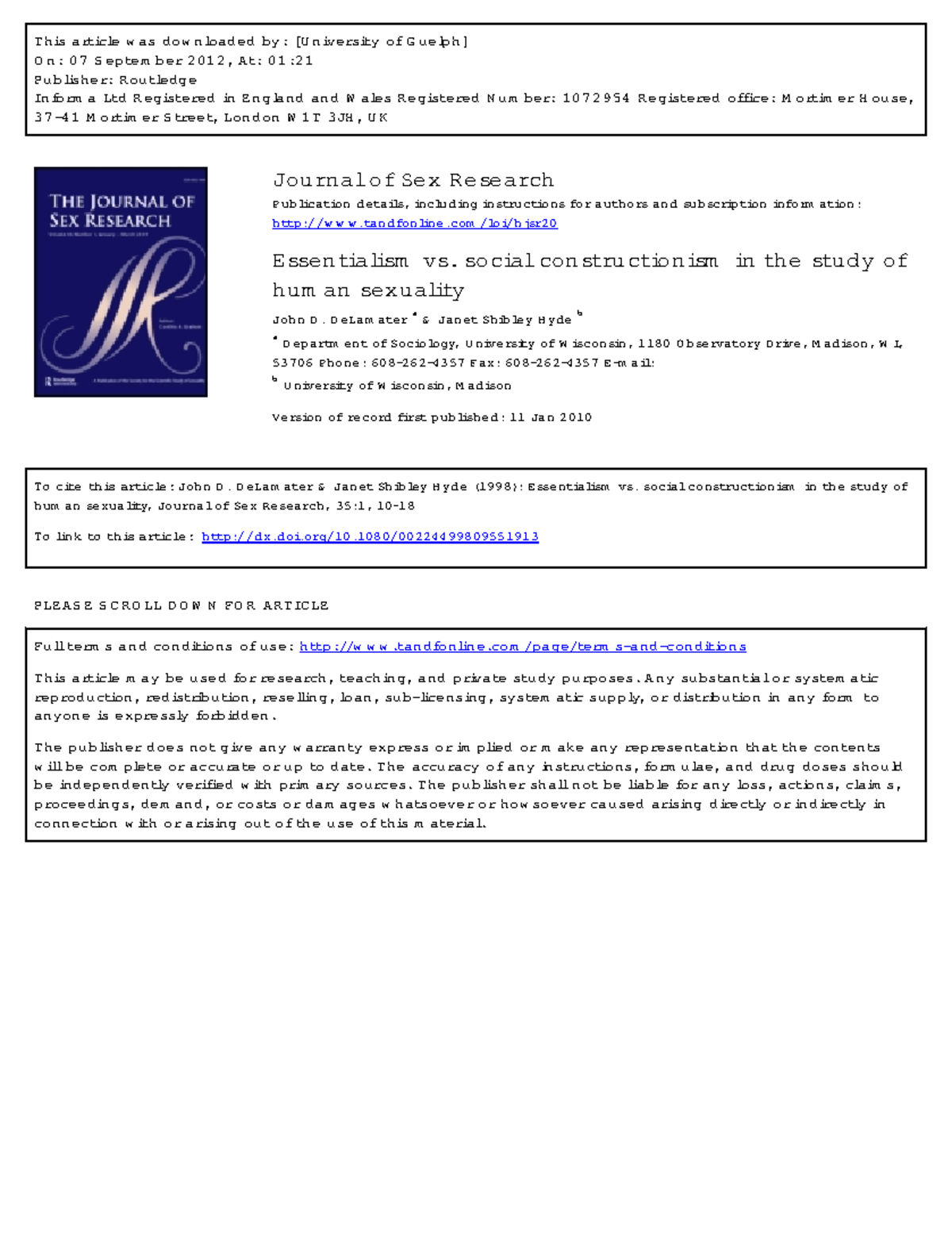 M1.2 De Lamater Hyde (1998). Essentialism vs. social constructivism ...