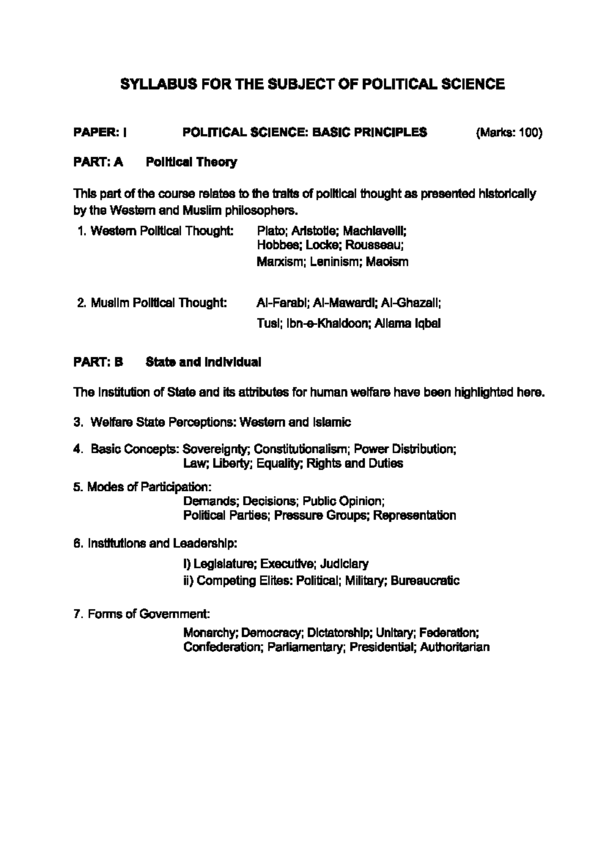 PMS Political Science Syllabus - SYLLABUS FOR THE SUBJECT OF POLITICAL ...