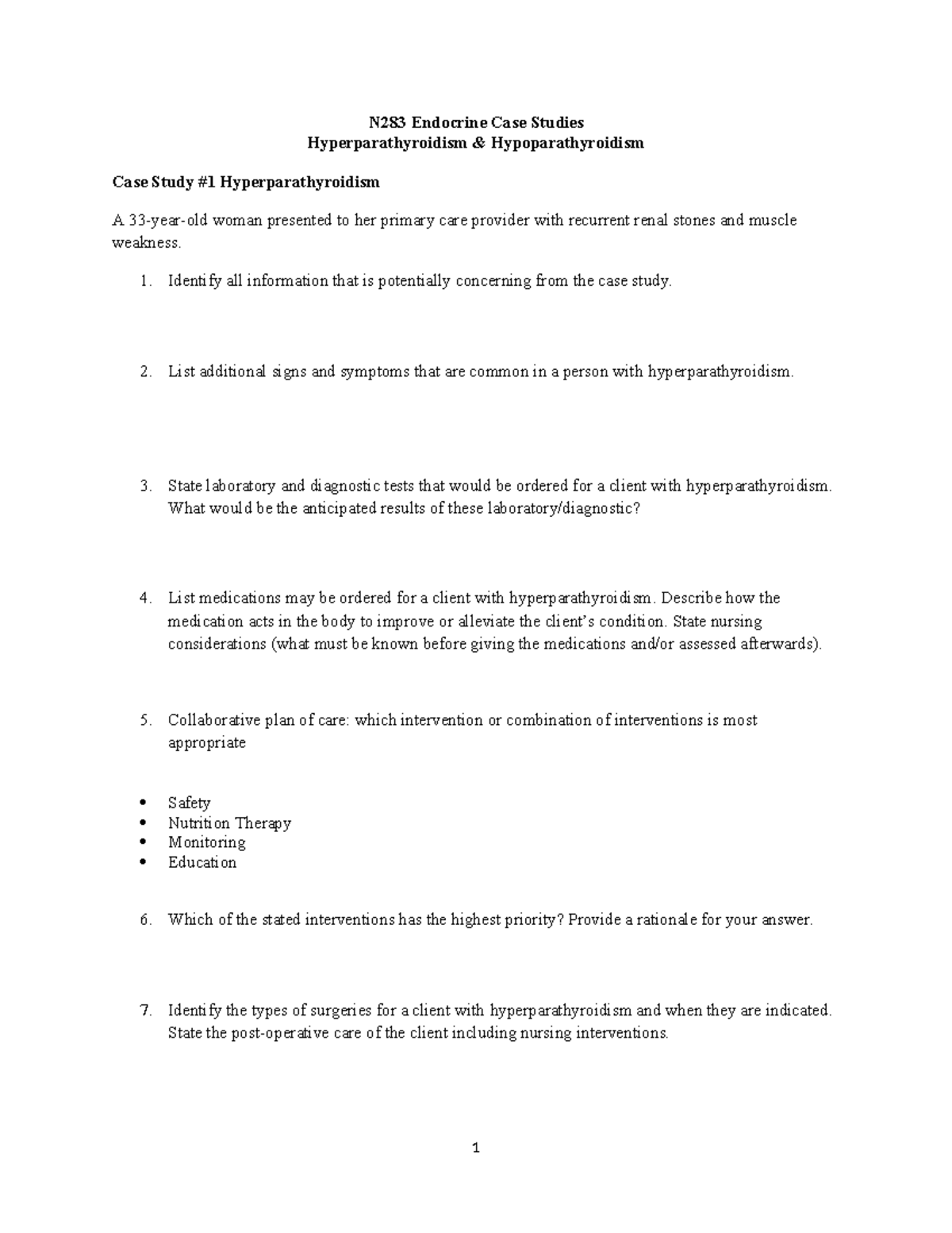 N283 Student Endocrine Parathyroid Case Studies - N283 Endocrine Case ...