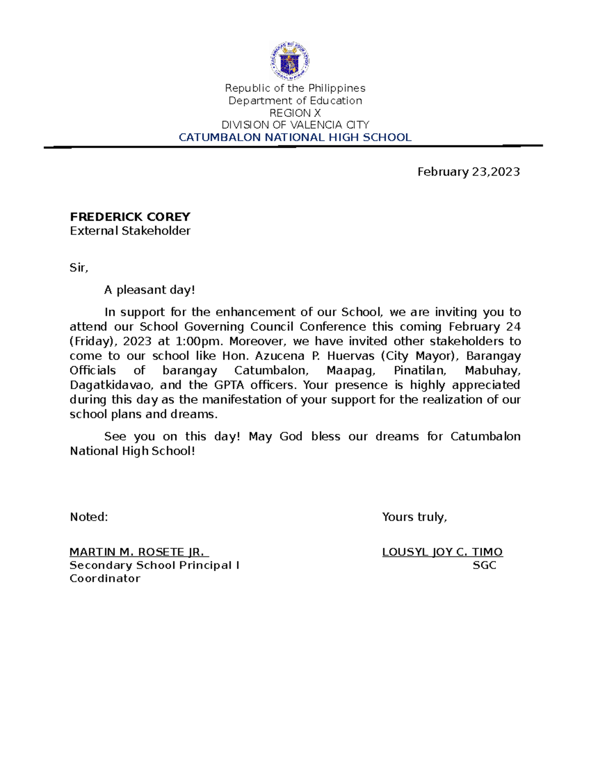 Letter - sample lessons. - Republic of the Philippines Department of ...