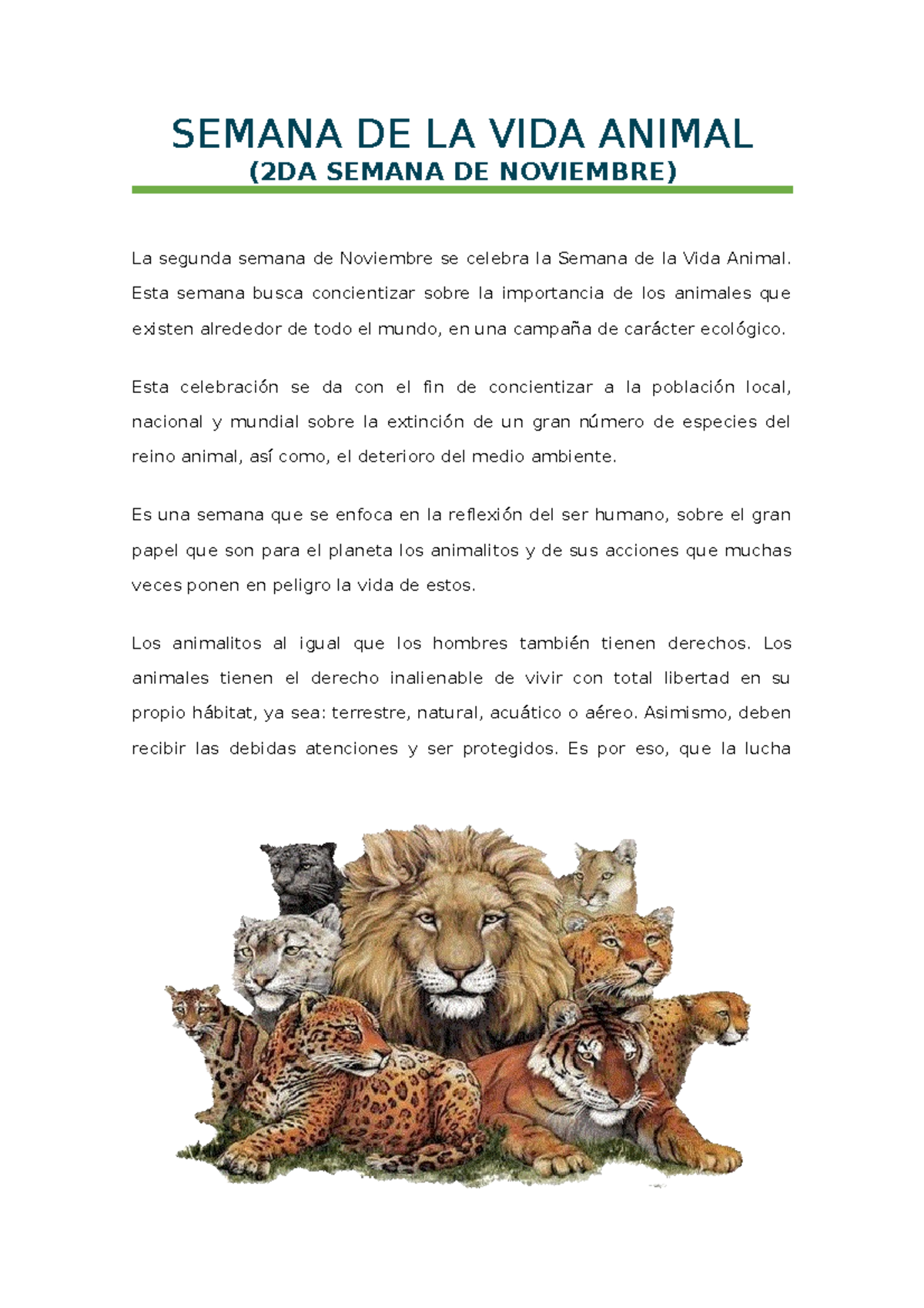 3 Semana-de-Vida-Animal - SEMANA DE LA VIDA ANIMAL (2DA SEMANA DE ...