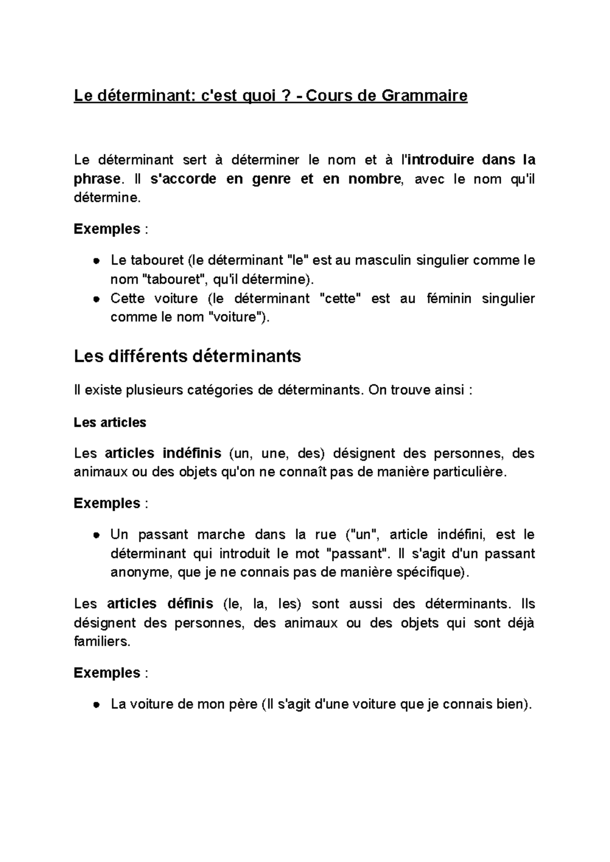 Le determinant cest quoi Cours de Grammaire - Le déterminant: c'est ...