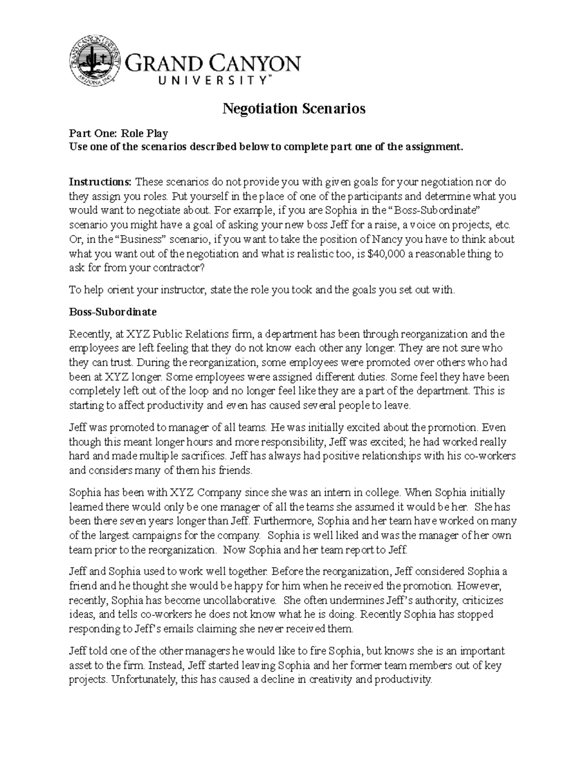 COM312 T6 Negotiation Scenarios - Negotiation Scenarios Part One: Role ...