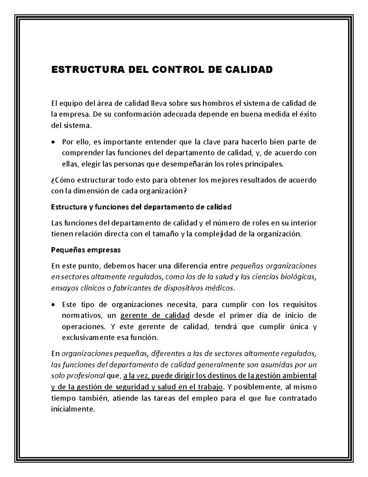 Estructura del Control de Calidad - ESTRUCTURA DEL CONTROL DE CALIDAD ...
