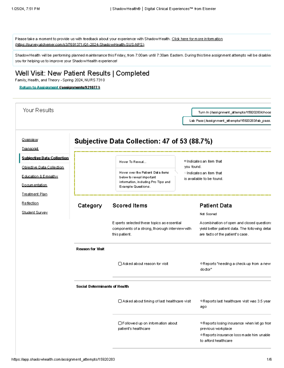 Shadow Health Subjective Data Xavier Daniels - Well Visit: New Patient ...