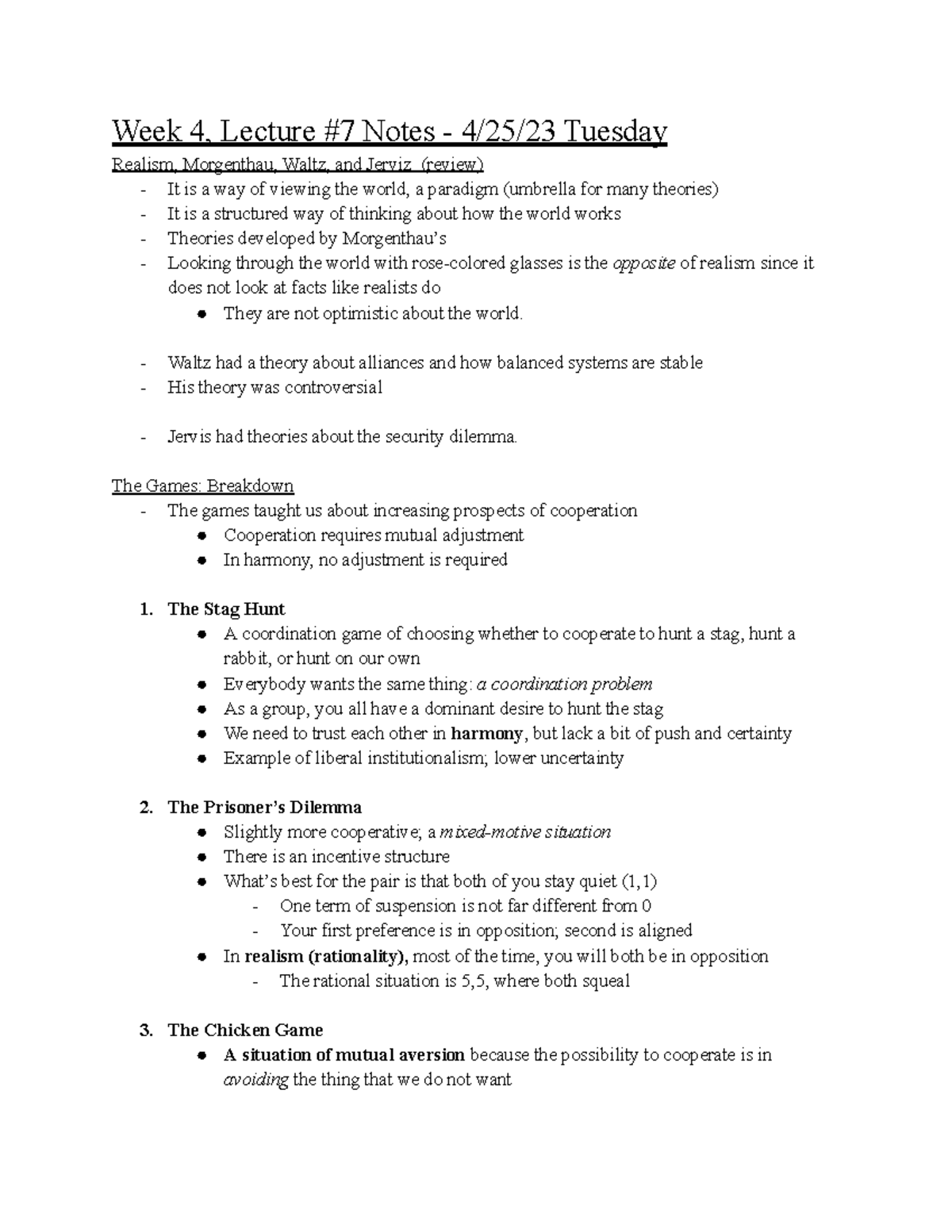 Poli Sci 7 Week 4 Lecture 7 - Week 4, Lecture #7 Notes - 4/25/23 ...