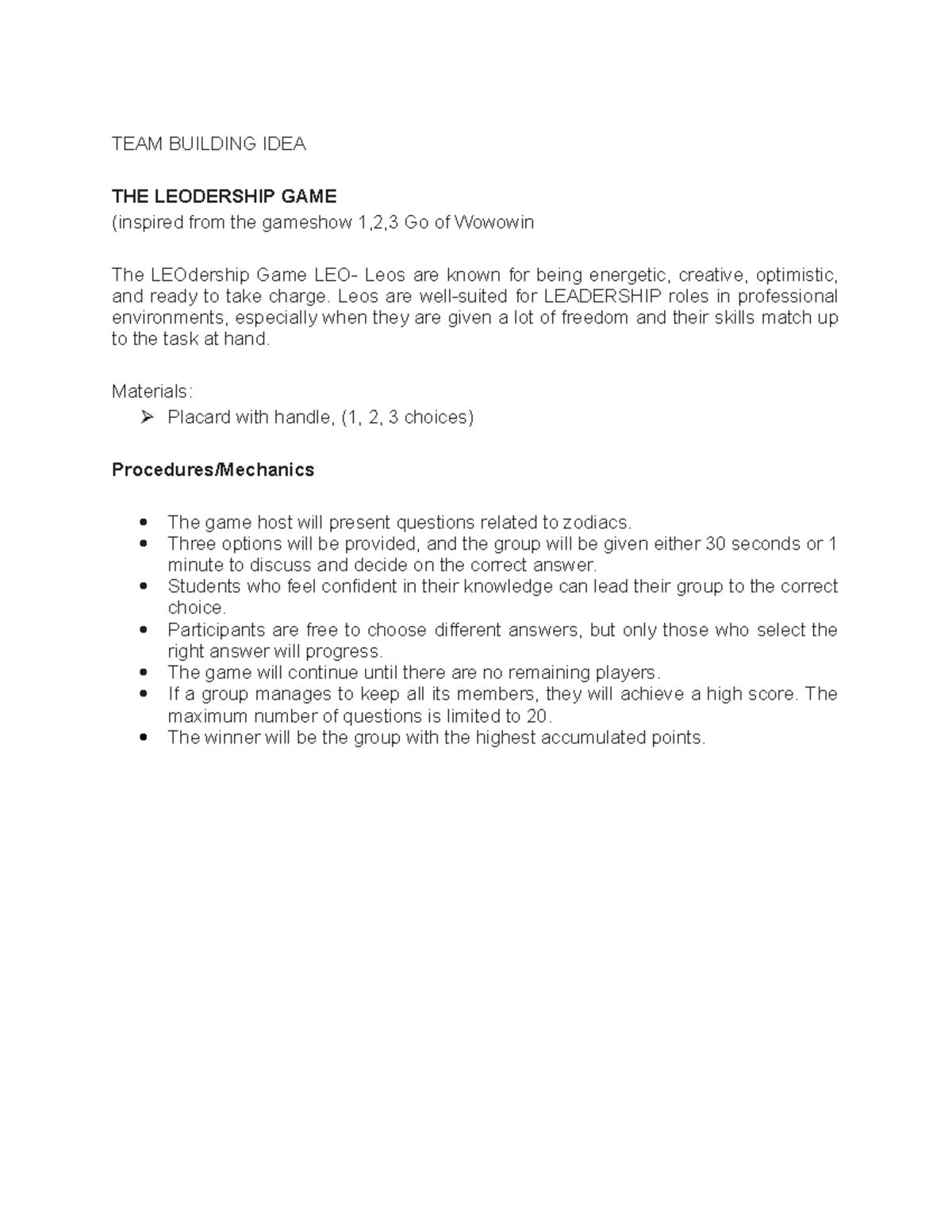 Team building, leo game - TEAM BUILDING IDEA THE LEODERSHIP GAME ...