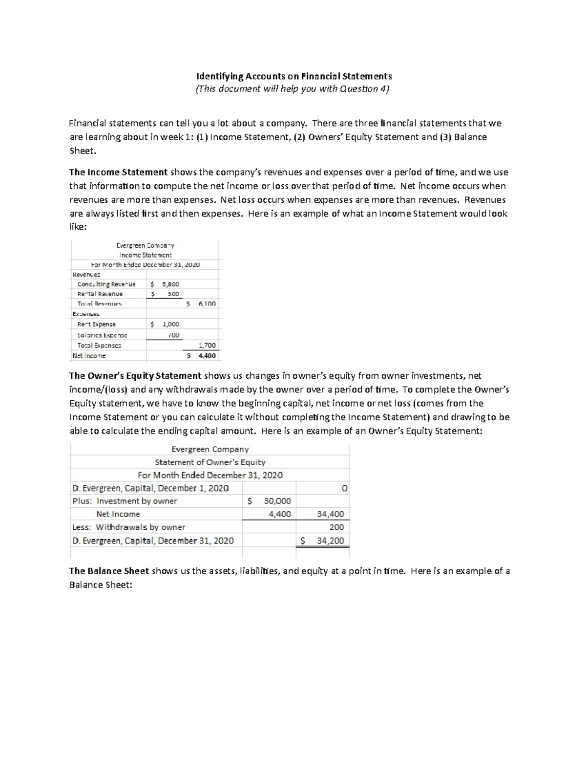 Identifying Accounts on Financial Statements Q4 w1 - Identifying ...