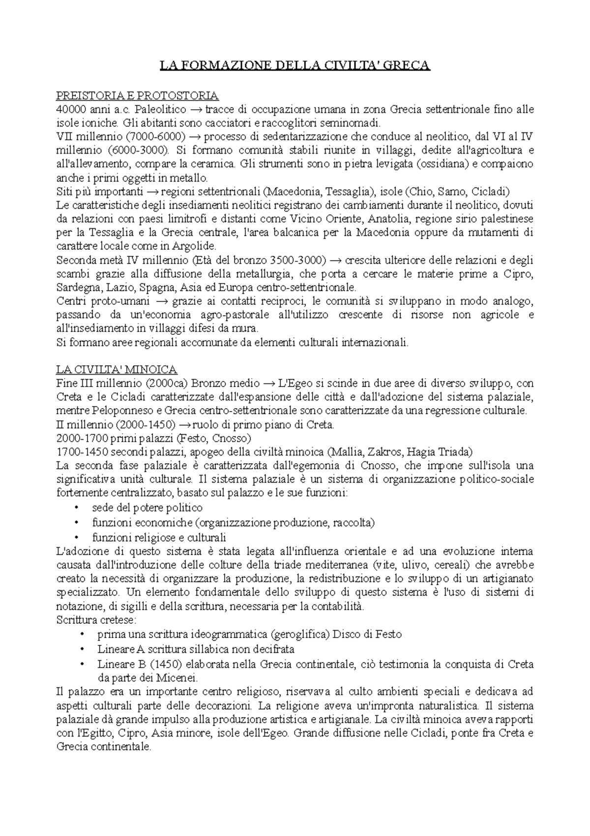 Storia greca - riassunti - LA FORMAZIONE DELLA CIVILTA' GRECA PREISTORIA E PROTOSTORIA 40000 ...