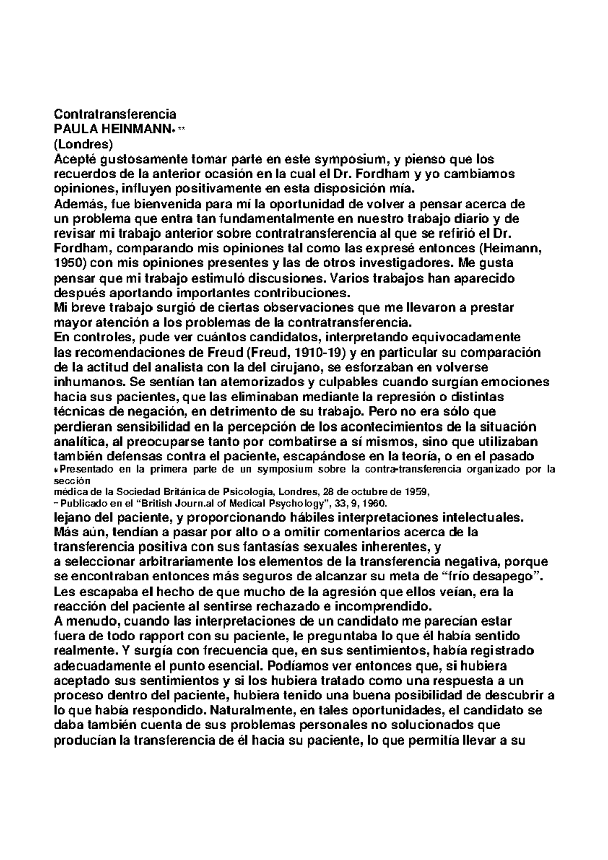 Heimann (1960) Contratransferencia - Contratransferencia PAULA HEINMANN ...