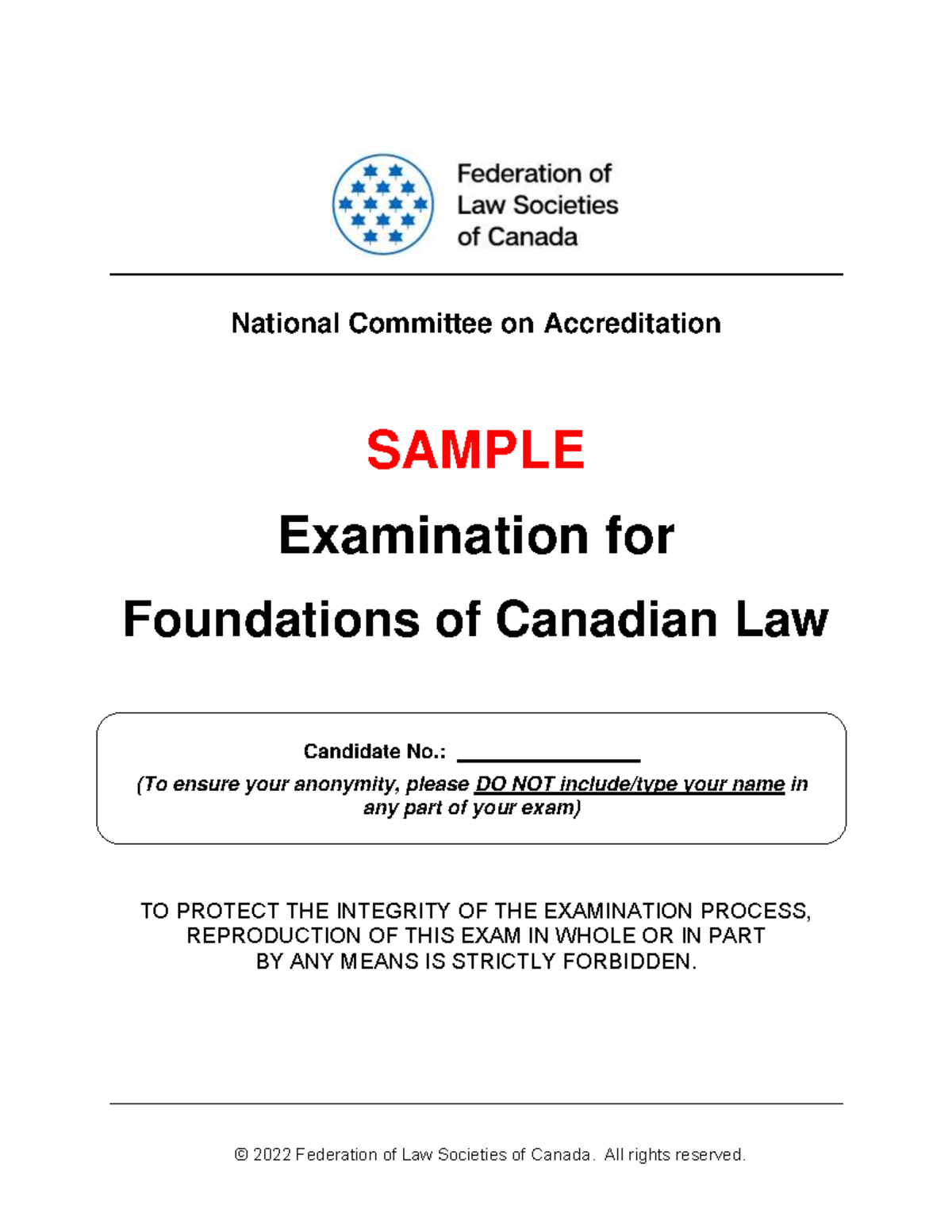 Foundations of Canadian Law sample exams - © 2022 Federation of Law ...