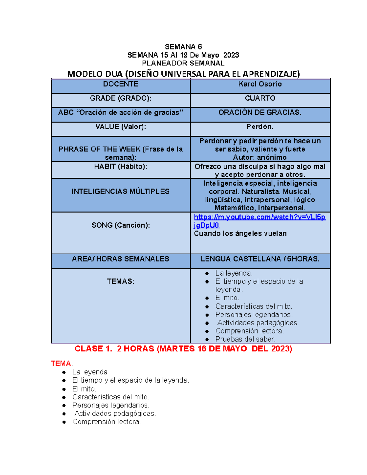 Semana 6- Español- Grado 4 - SEMANA 6 SEMANA 15 Al 19 De Mayo 2023 ...