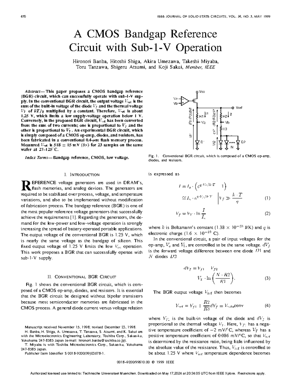 A CMOS bandgap reference circuit with sub-1-V operation - 670 IEEE JOURNAL OF SOLID-STATE ...