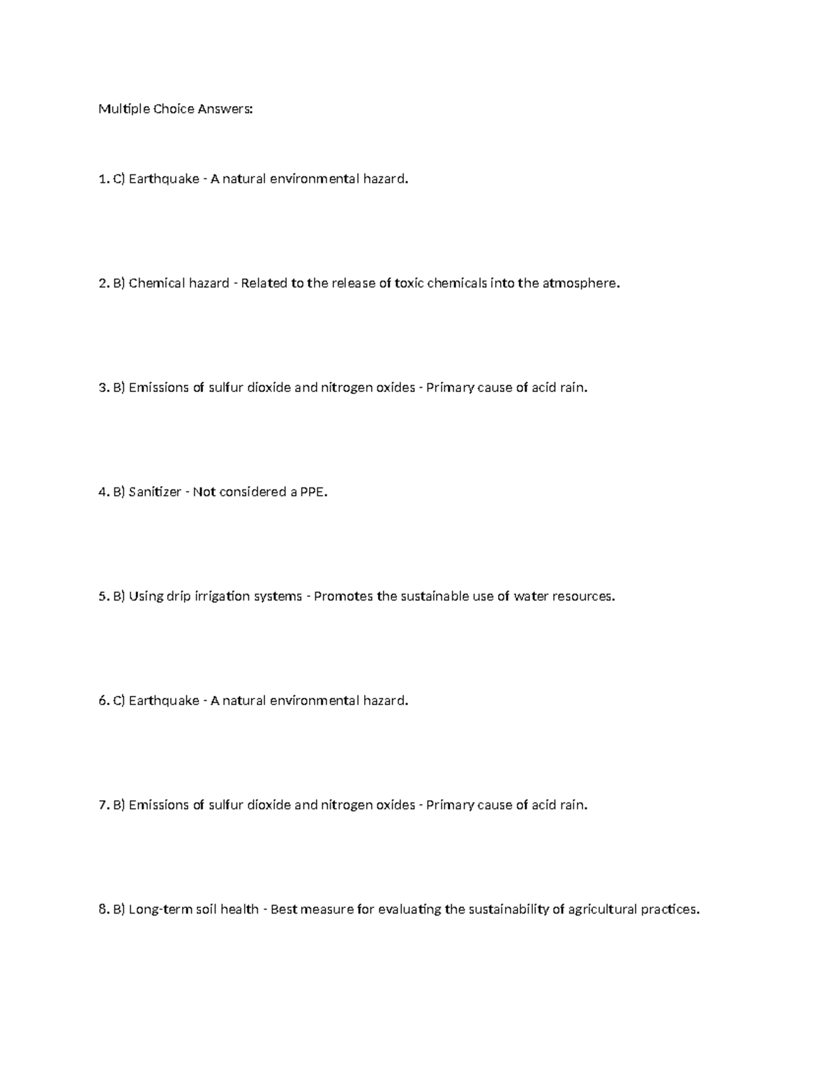 Cat 3 envt lit - good - Multiple Choice Answers: C) Earthquake - A ...