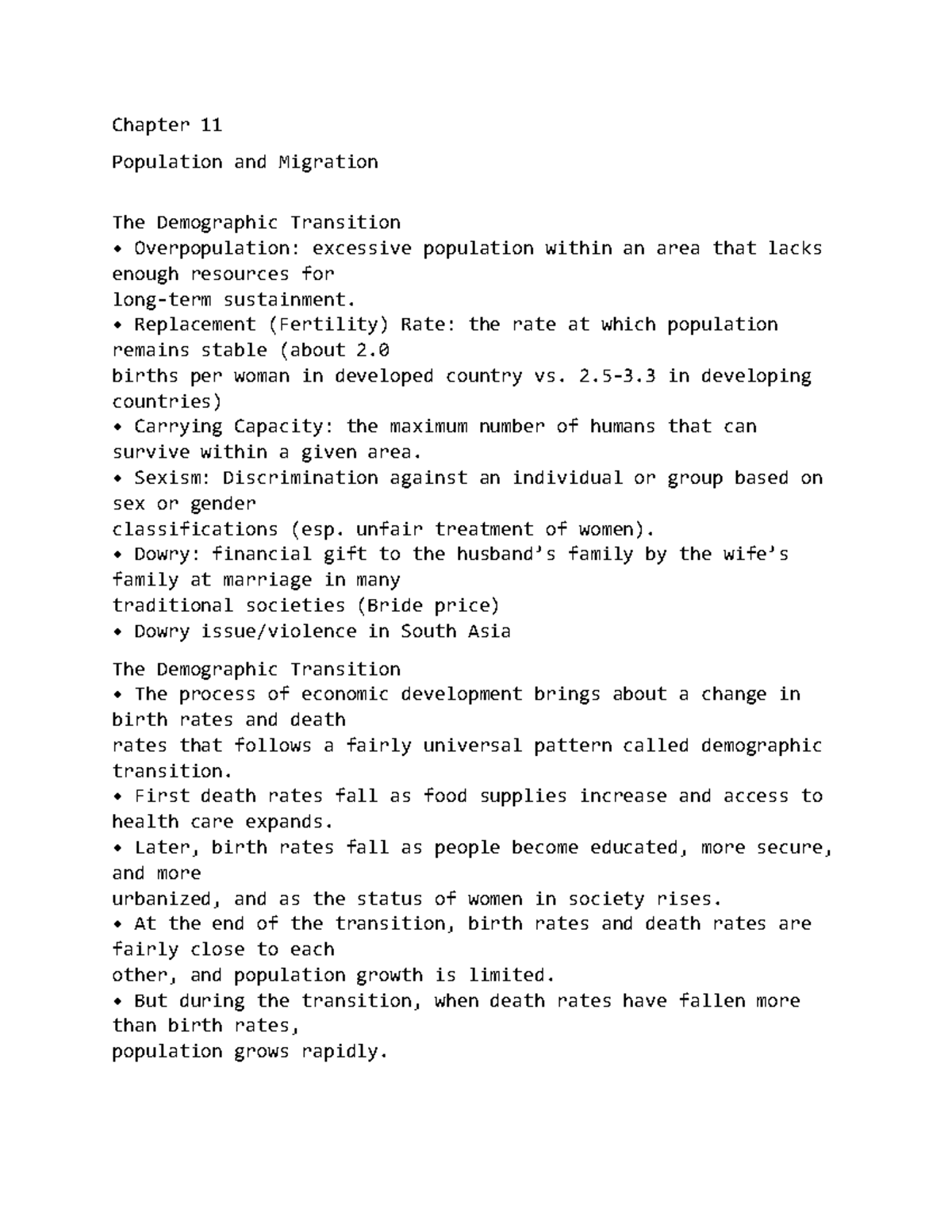 Chapter 11, population and migration - Chapter 11 Population and ...